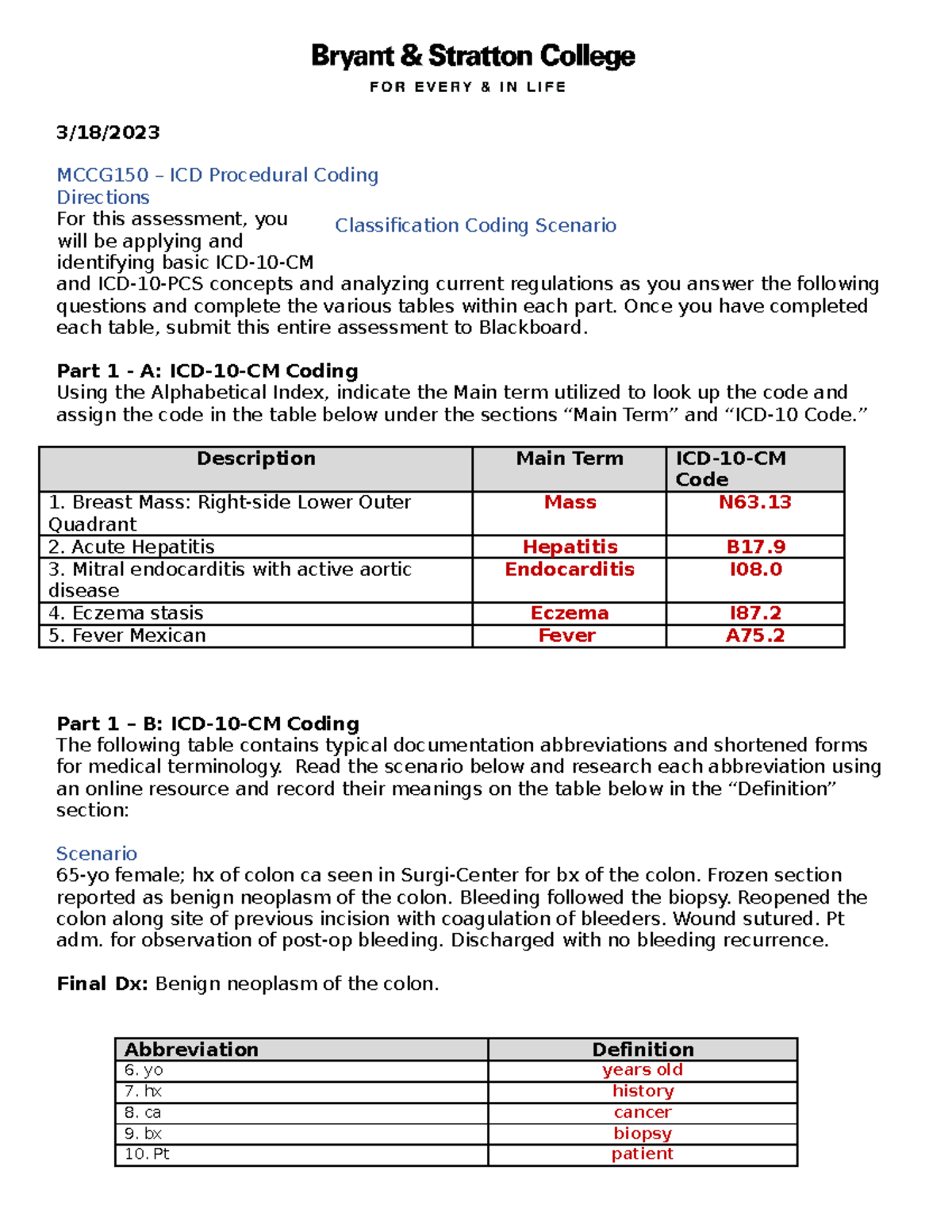 MCCG150 - Classification Coding Scenario - 3/18/ MCCG150 – ICD Procedural Coding Directions For ...
