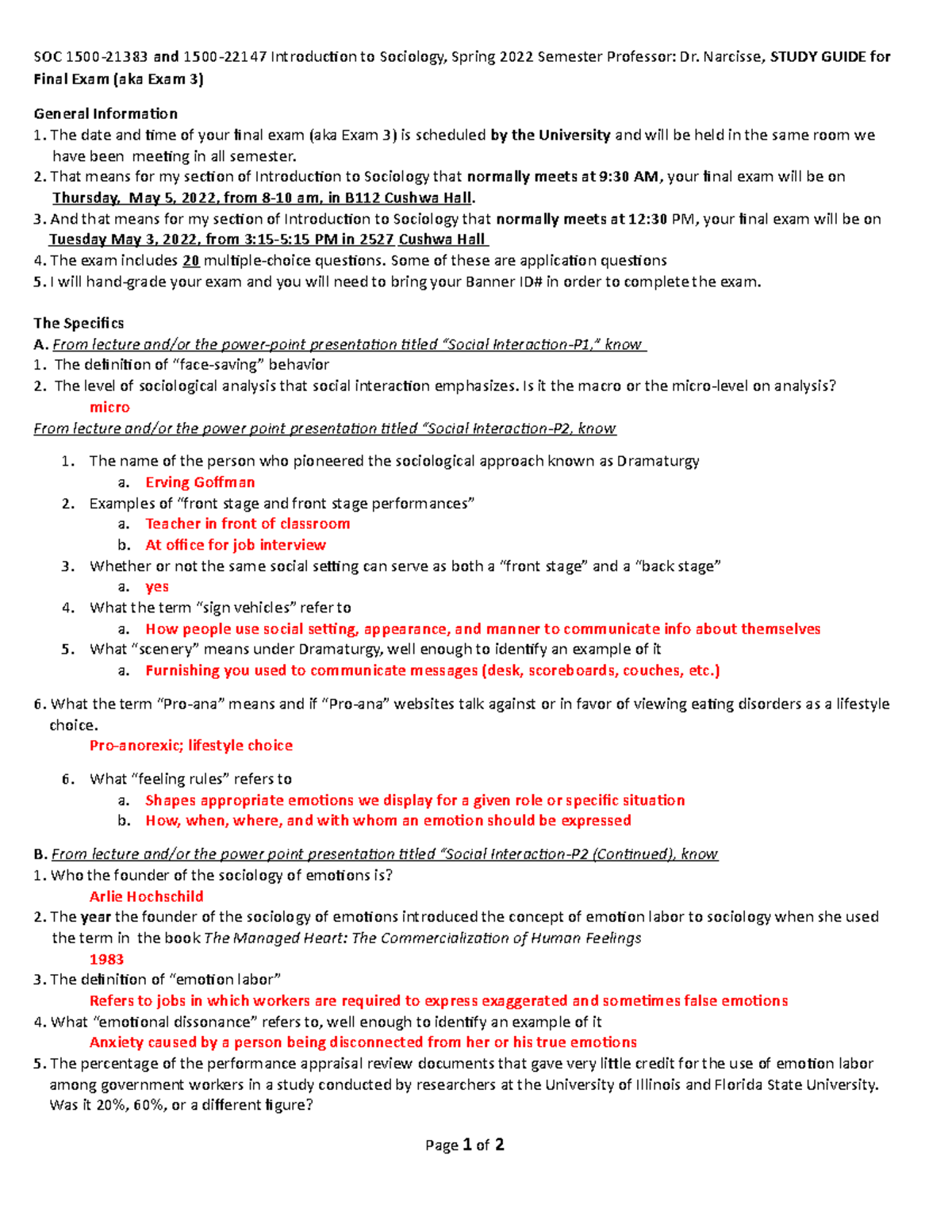 Soc final exam study guide - SOC 1500-21383 and 1500-22147 Introduction ...