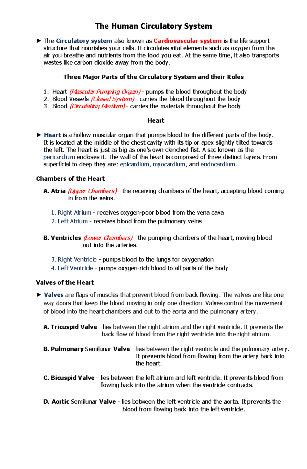 Circulatory System - It circulates vital elements such as oxygen from ...