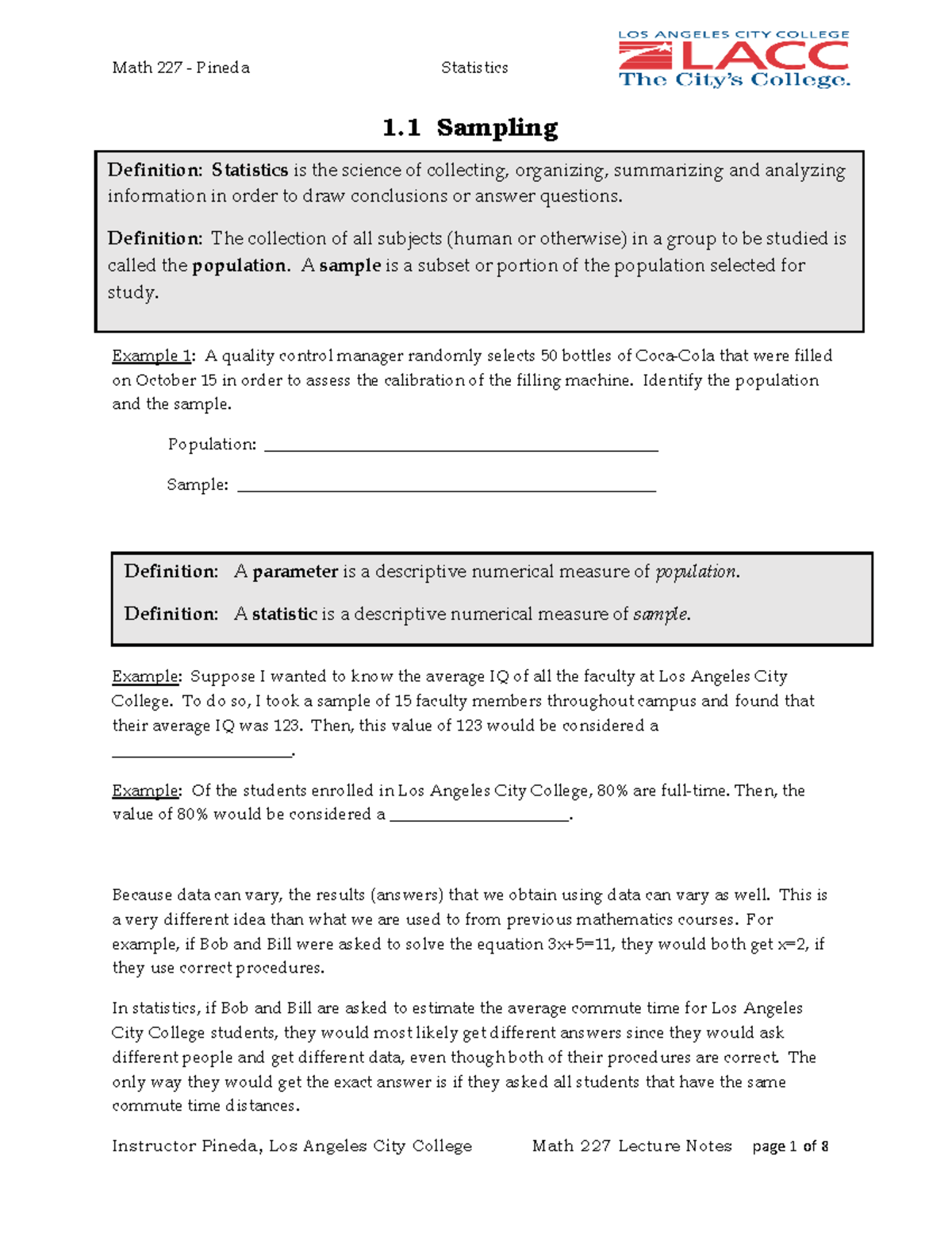 Section 1.1 - Copy - Sampling- Math 227-STATISTIC- MR. PINADA - 1 ...
