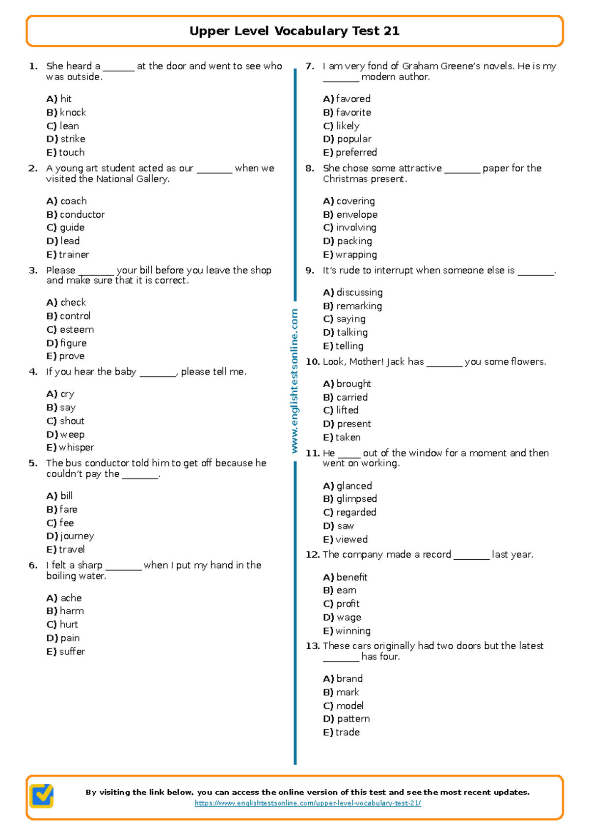 307 upper-level-vocabulary-test-21 englishtestsonline - She heard a ...