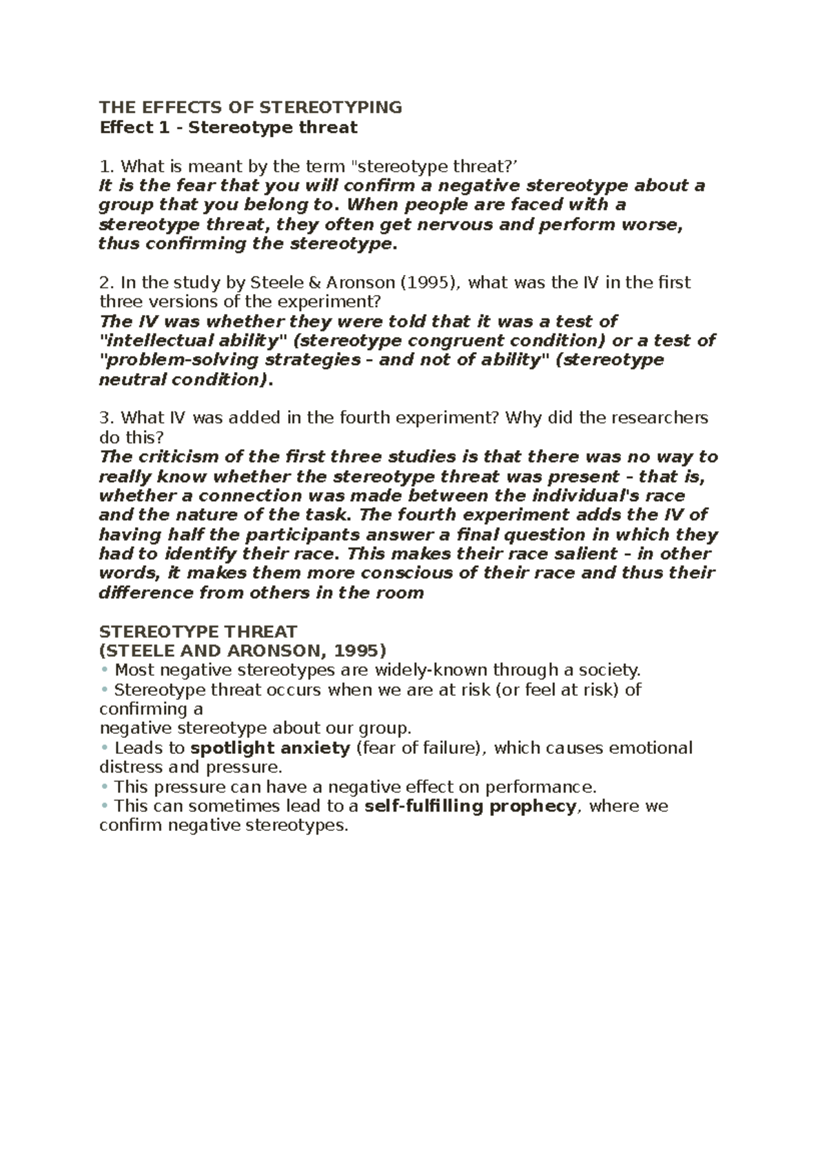 THE Effects OF Stereotyping plan - THE EFFECTS OF STEREOTYPING Effect 1 - Stereotype threat What ...