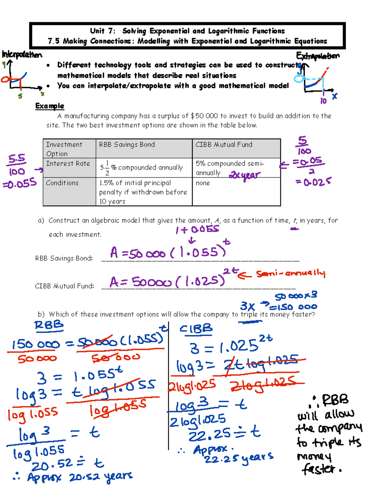 Ch 7 Day 6 Lesson 7.5 New Version 2017 - Unit 7: Solving Exponential ...