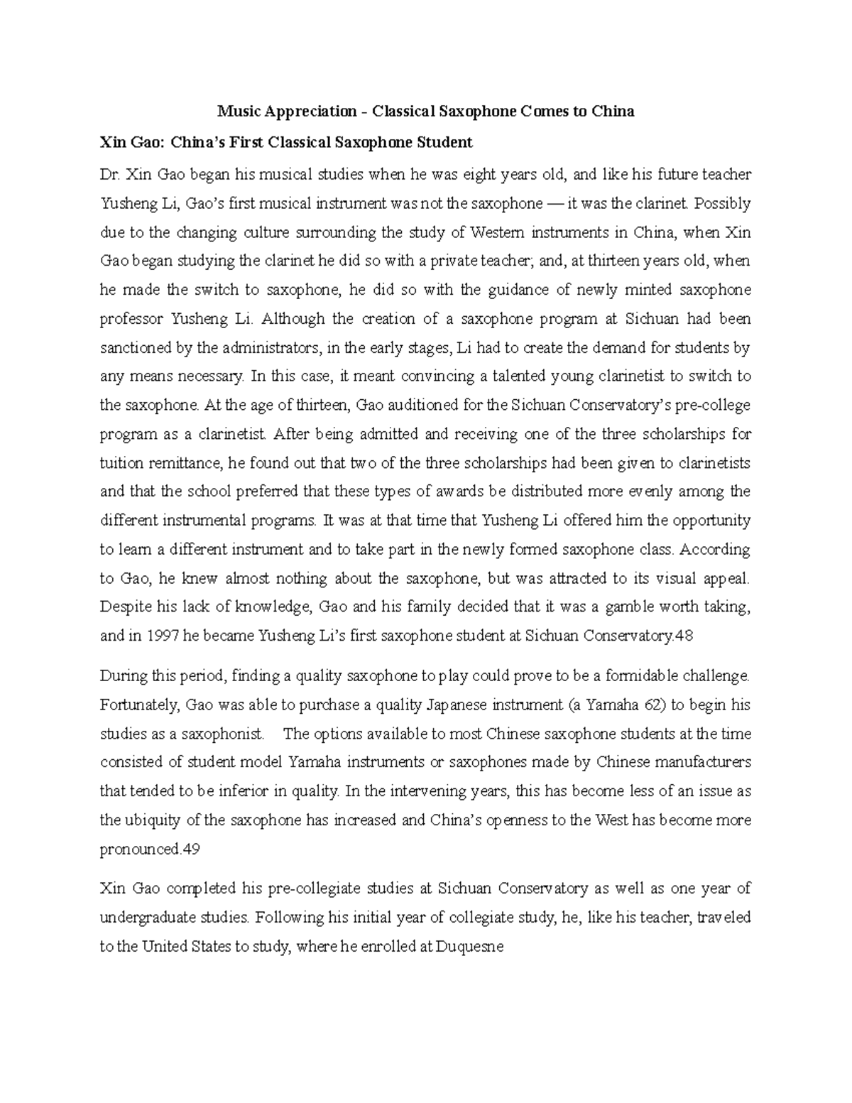 Music Appreciation - Classical Saxophone Comes to China - Xin Gao began ...