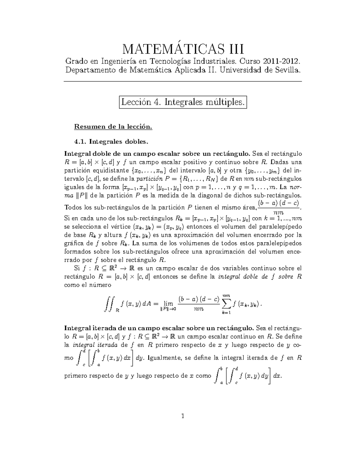 Tema 4. Integrales múltiples - MATEM ́ ATICAS III Grado en Ingenier ́ıa en Tecnolog ́ıas - Studocu