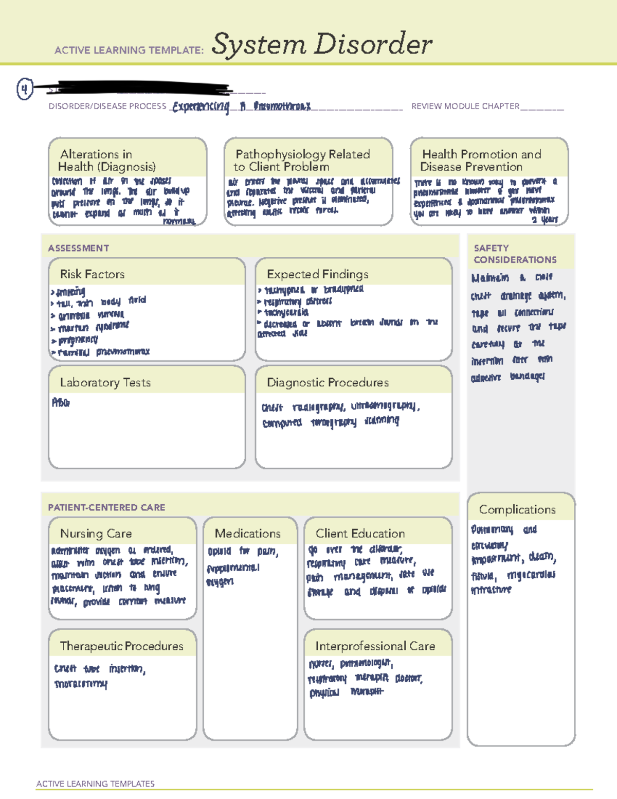 #4 Pneumothorax 2 - Concept map - ACTIVE LEARNING TEMPLATES System ...