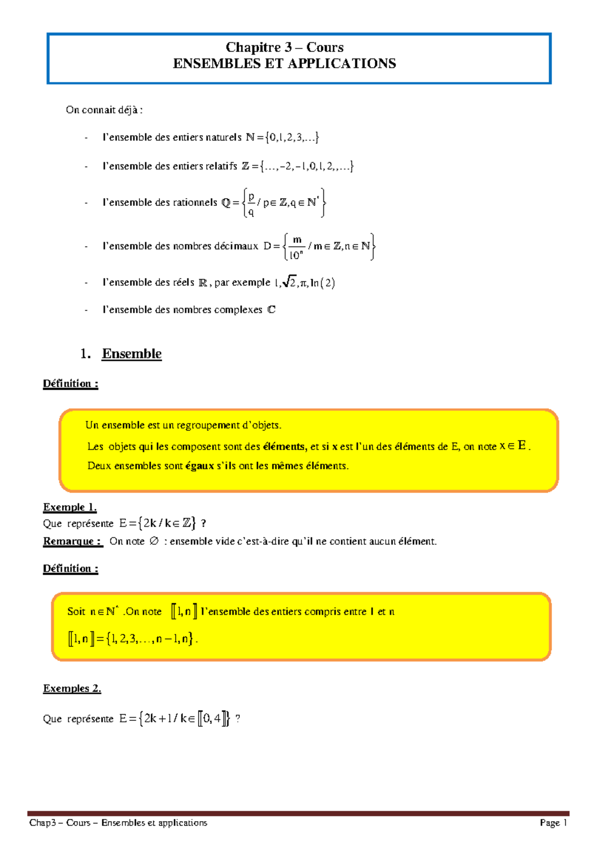Chap 3 - Cours - Ensembles et applications 2017-18 - On connait déjà ...