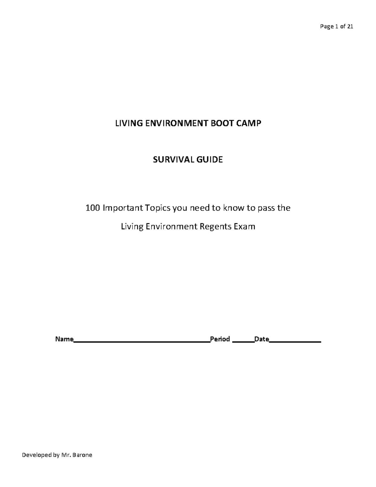 Living Environment BOOT CAMP - LIVING ENVIRONMENT BOOT CAMP SURVIVAL ...