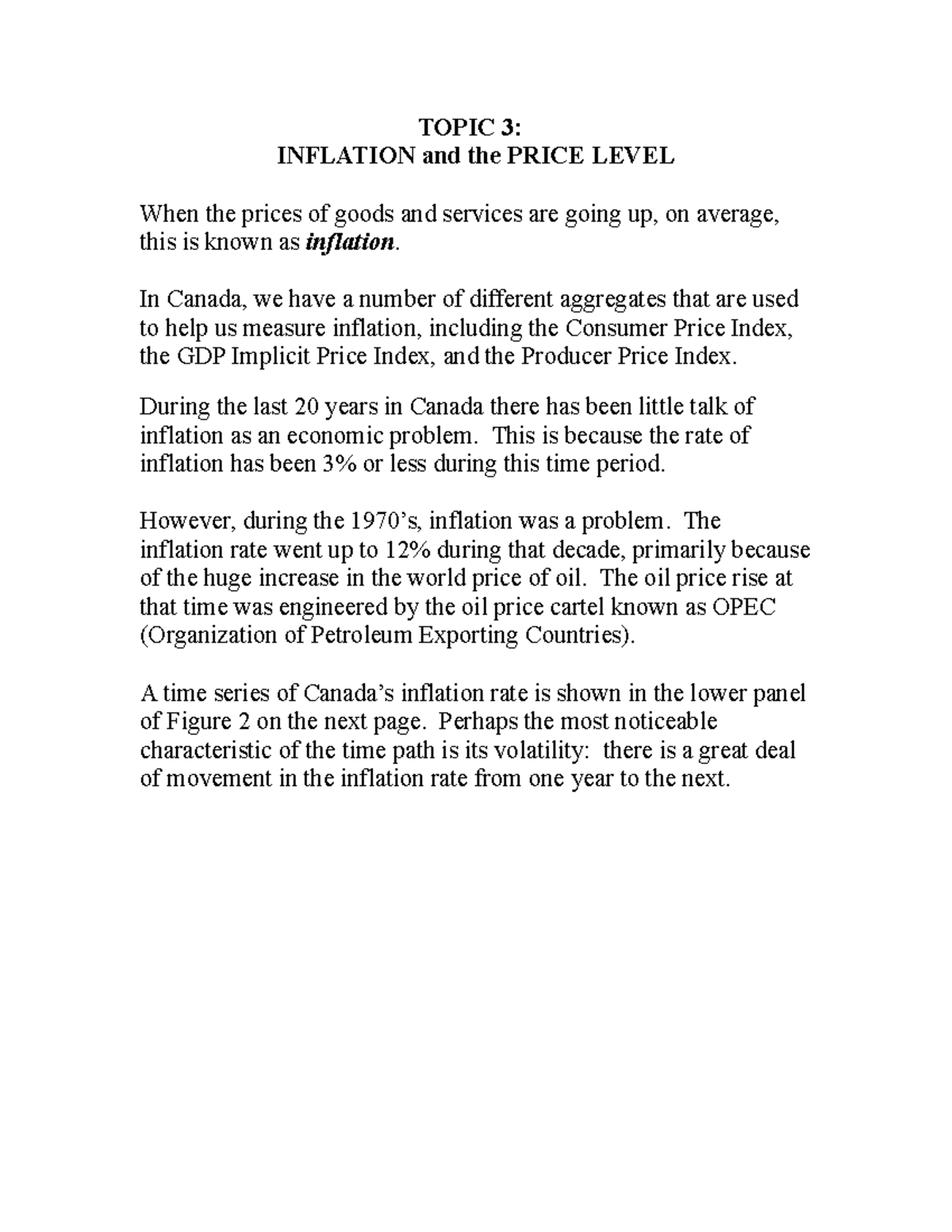 Macro topic 3A - TOPIC 3: INFLATION and the PRICE LEVEL When the prices ...