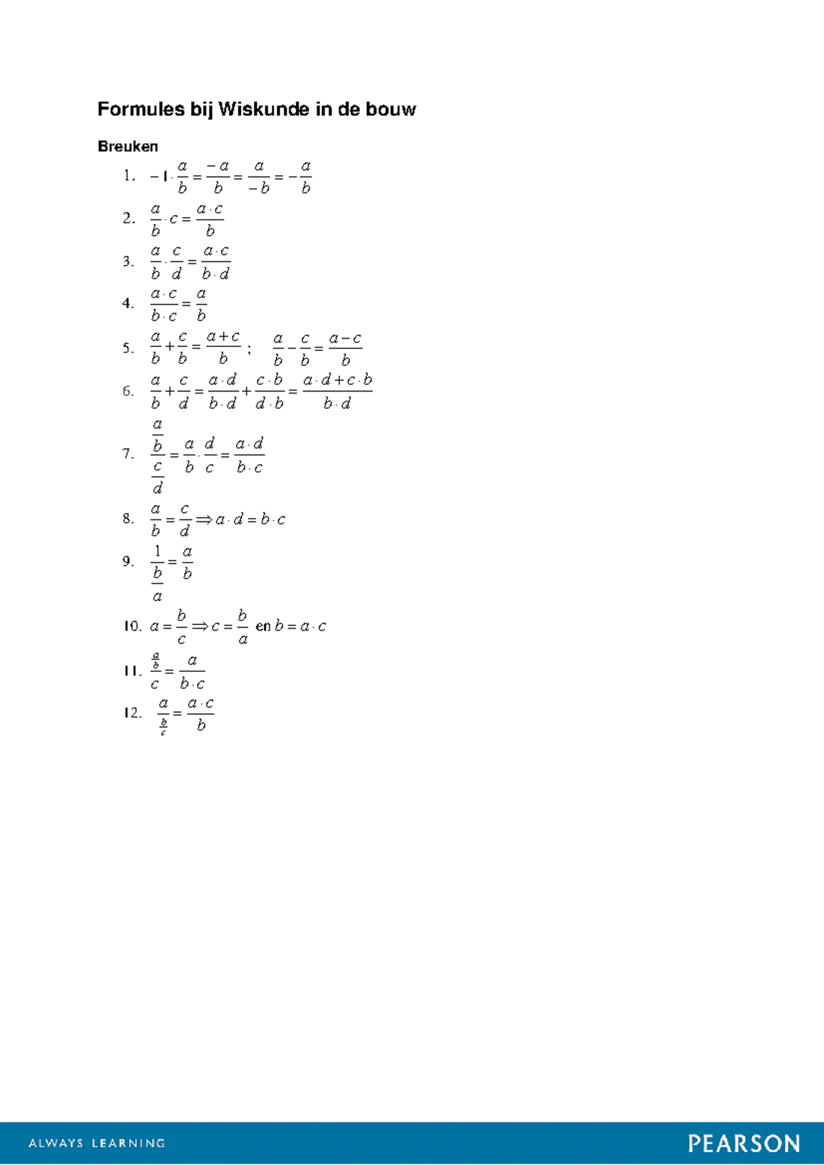 Formulekaart wiskunde (P1-P4) - ####### Formules bij Wiskunde in de ...