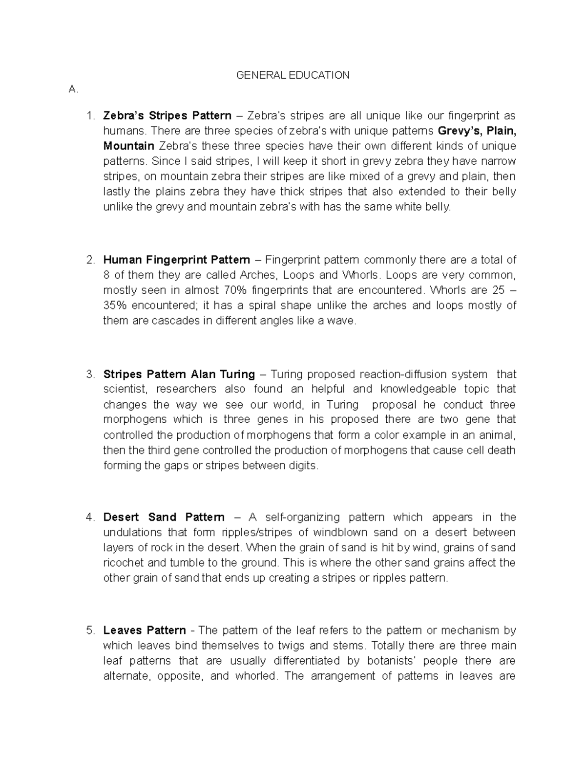 General Education Patterns of Animals, Nature, and Humans - GENERAL ...