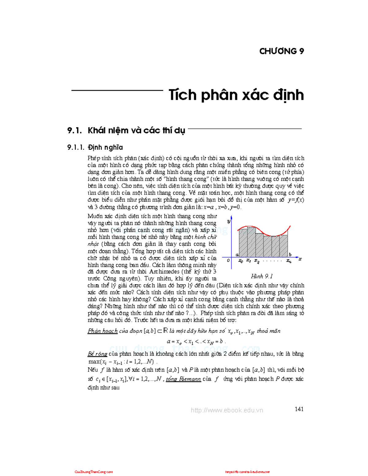 Tích phân - vi tích phân - ebook.edu 141 Ch−¬ng 9 __________________ TÝch ph©n x ̧c ®Þnh 9. Kh ...