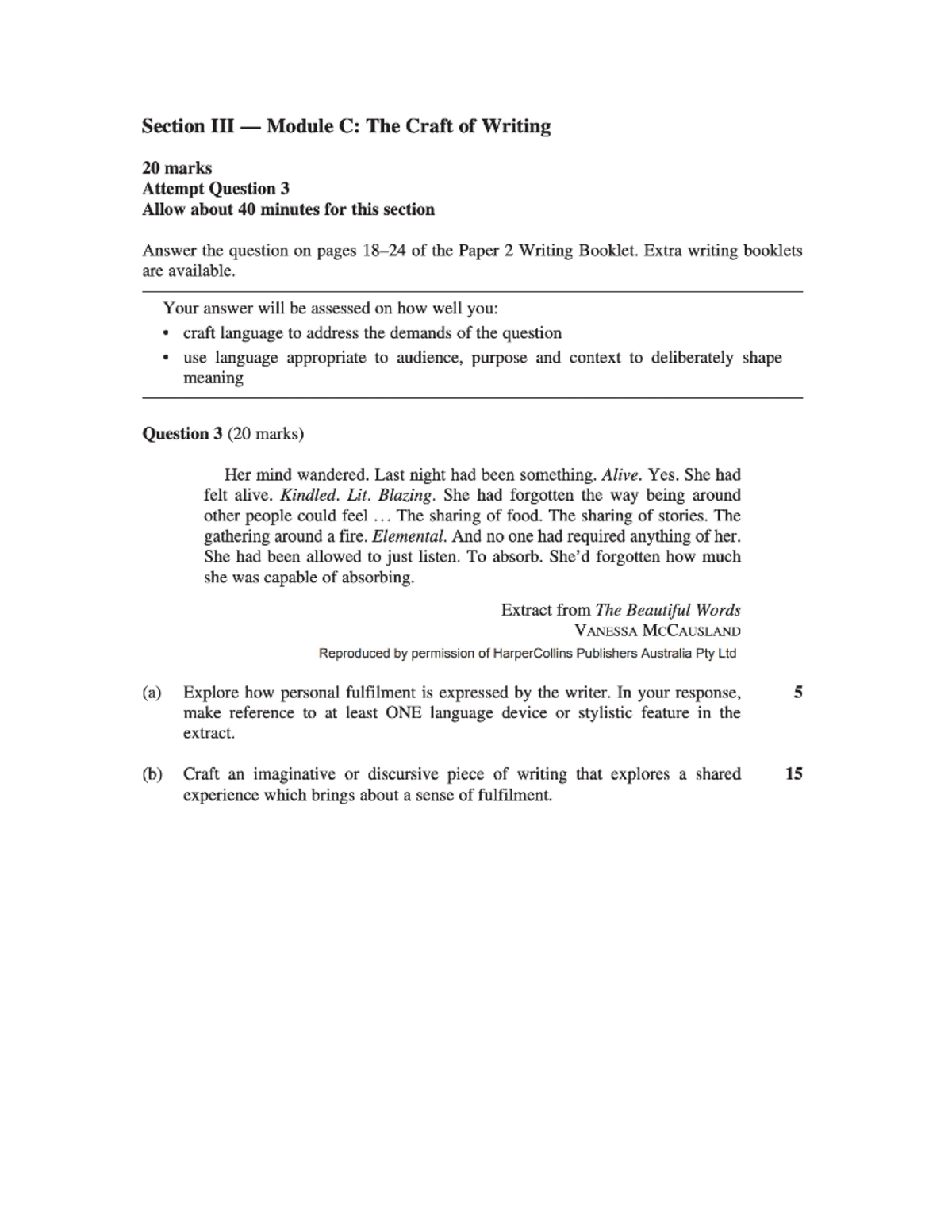 Past HSC Question - Section Module C: The Craft of Writing 20 marks ...