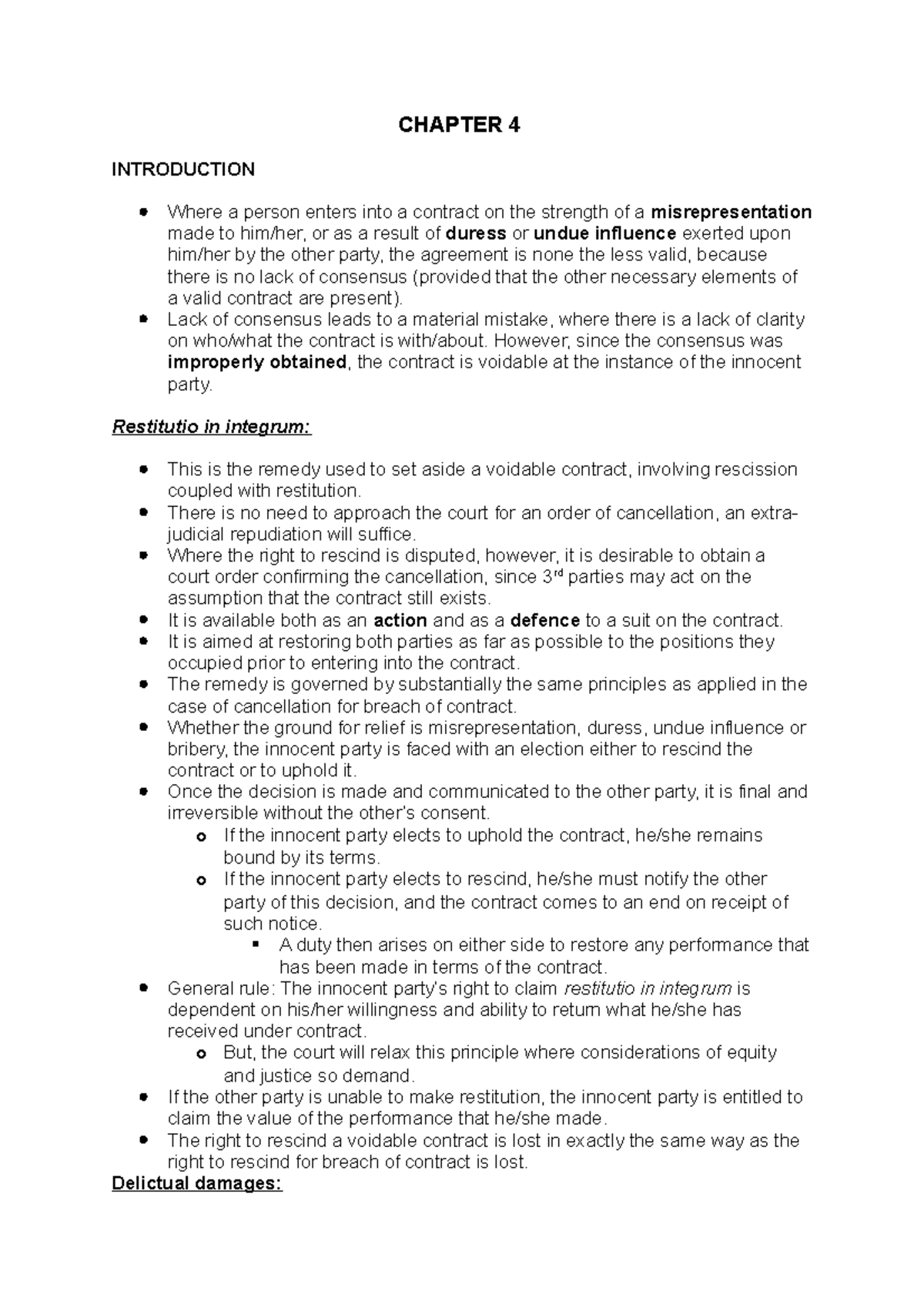 Summary - Chapter 4 - CHAPTER 4 INTRODUCTION Where a person enters into ...