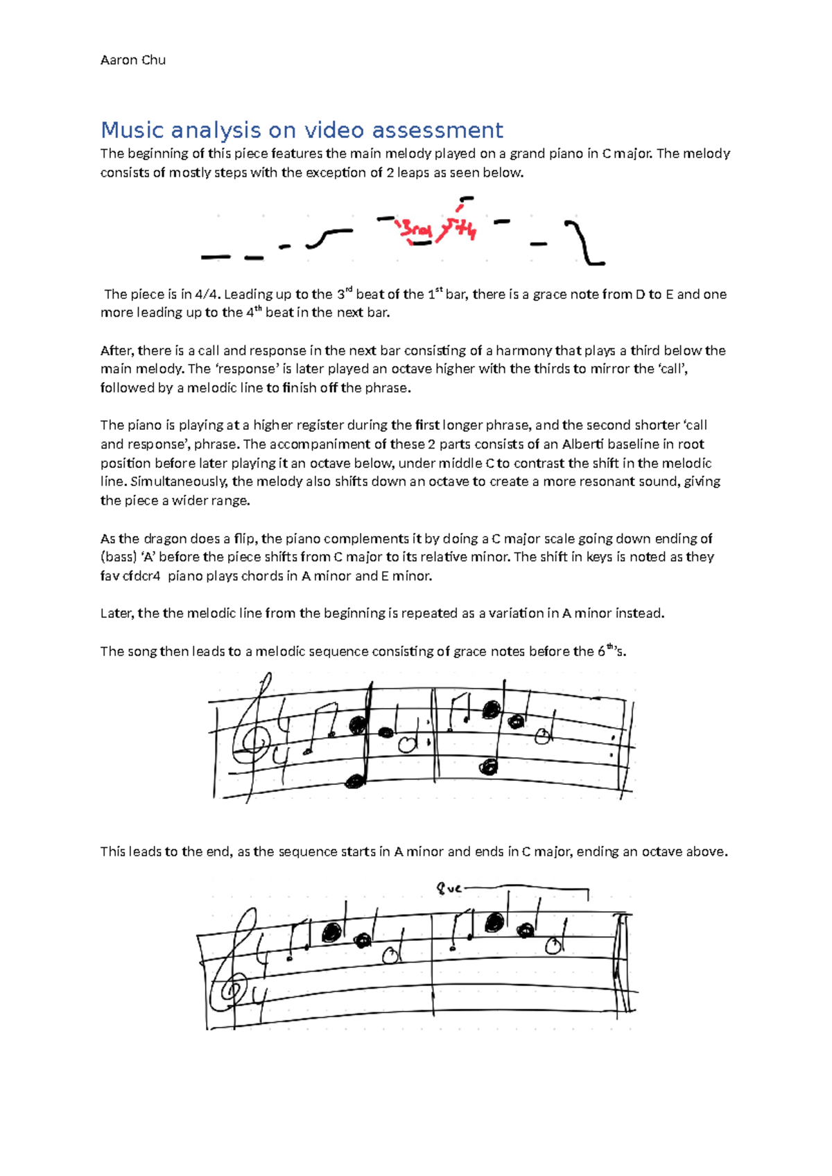 Video analysis - Aaron Chu Music analysis on video assessment The ...