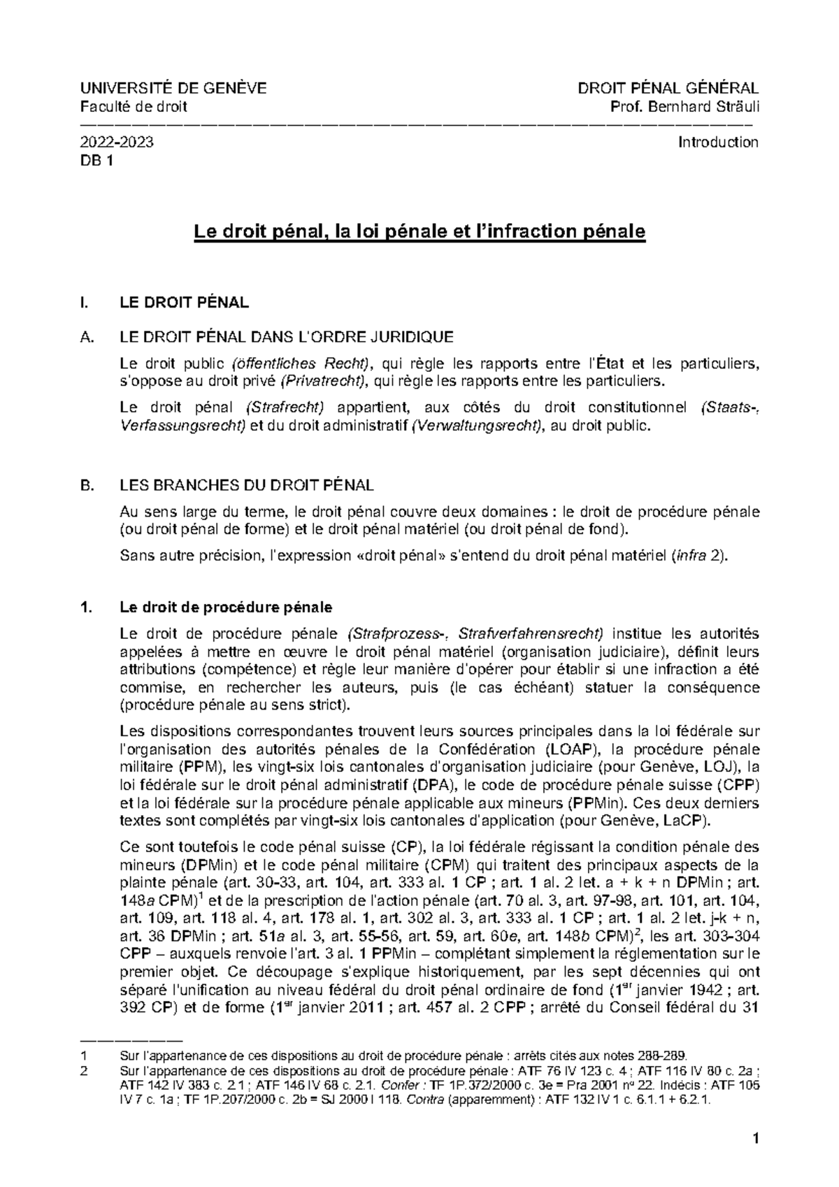 1- Le droit pénal, la loi pénale et l'infraction pénale - UNIVERSITÉ DE ...