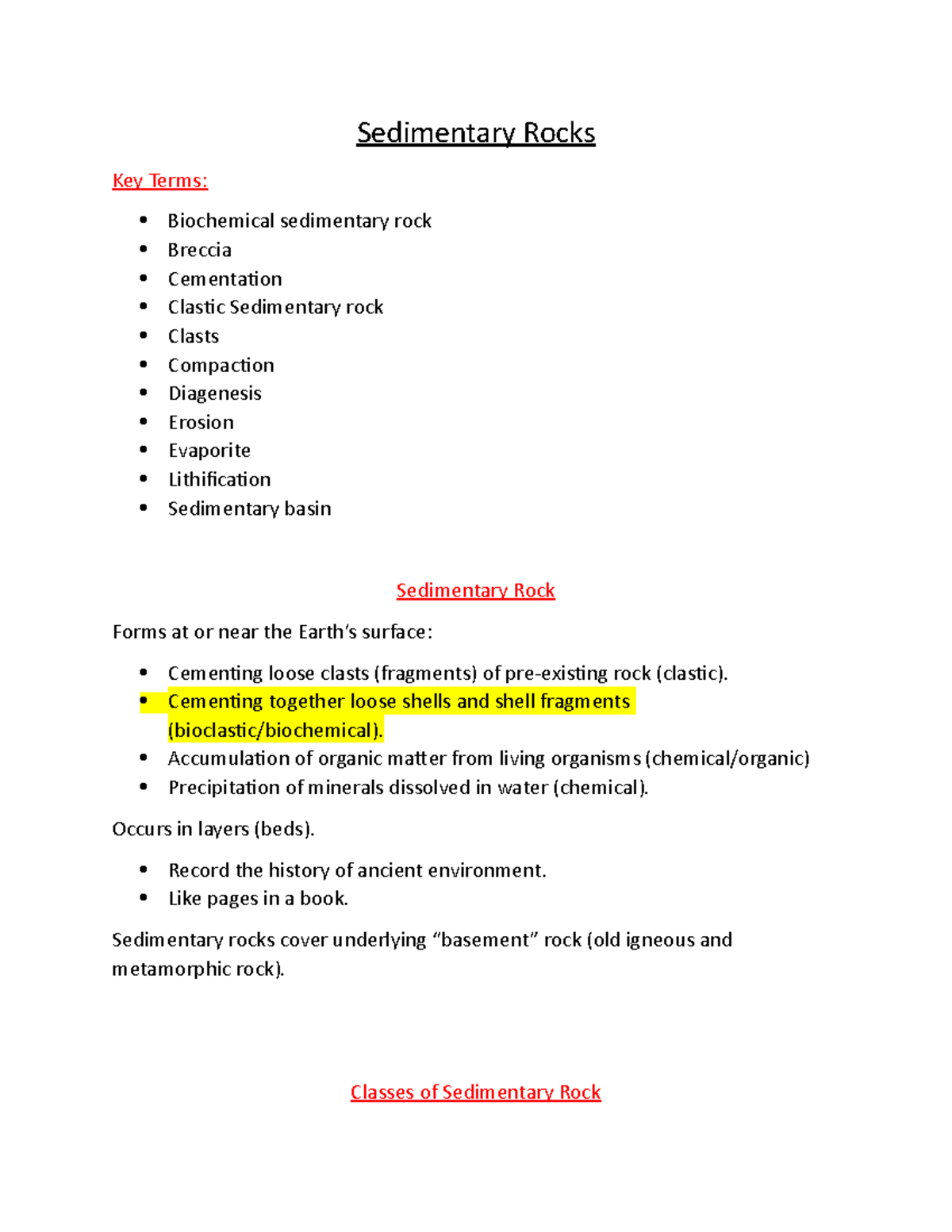 Sedimentary Rocks - Sedimentary Rocks Key Terms: Biochemical ...