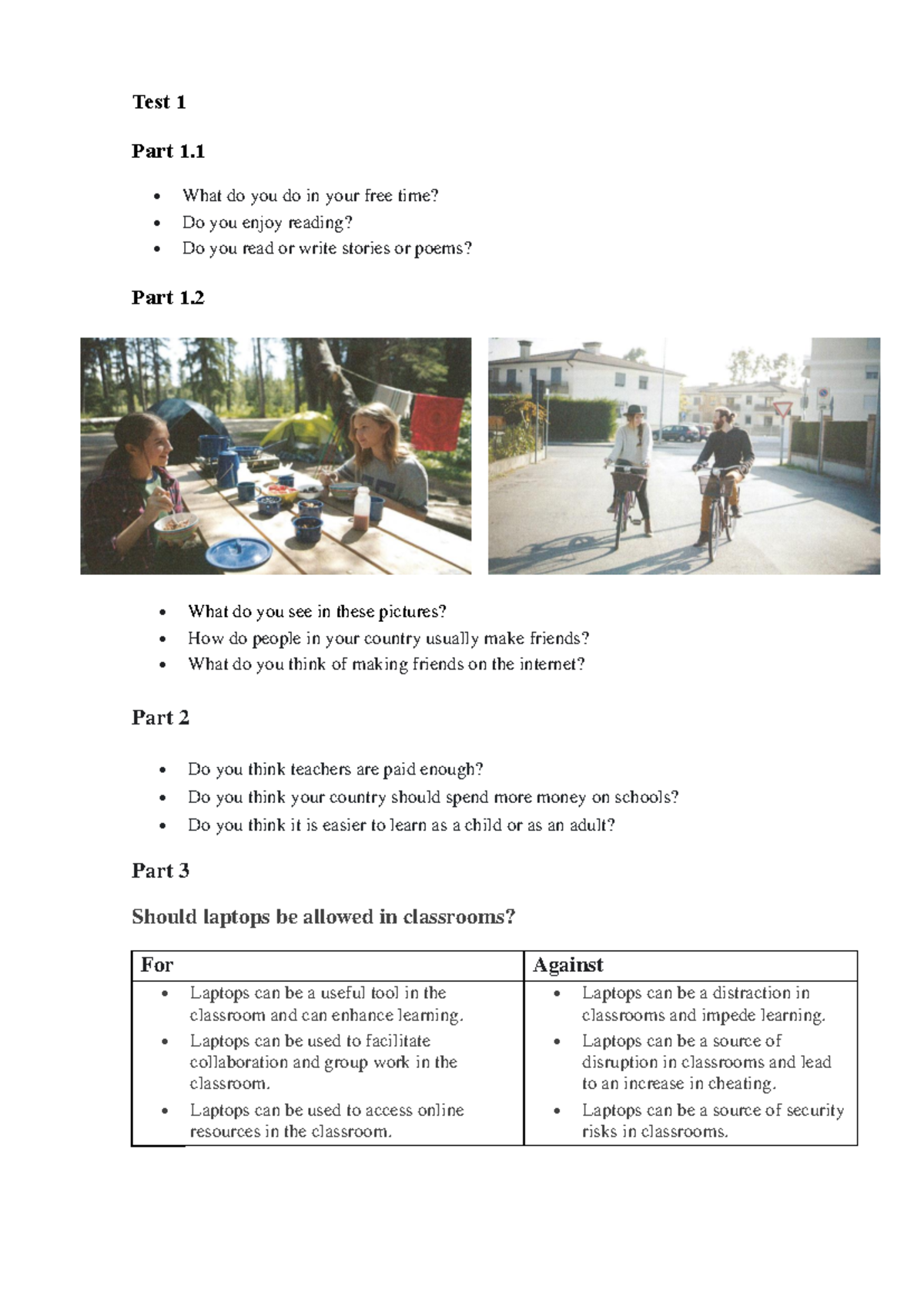 CEFR Speaking Tests - Nope - Part 1. • What do you do in your free time ...