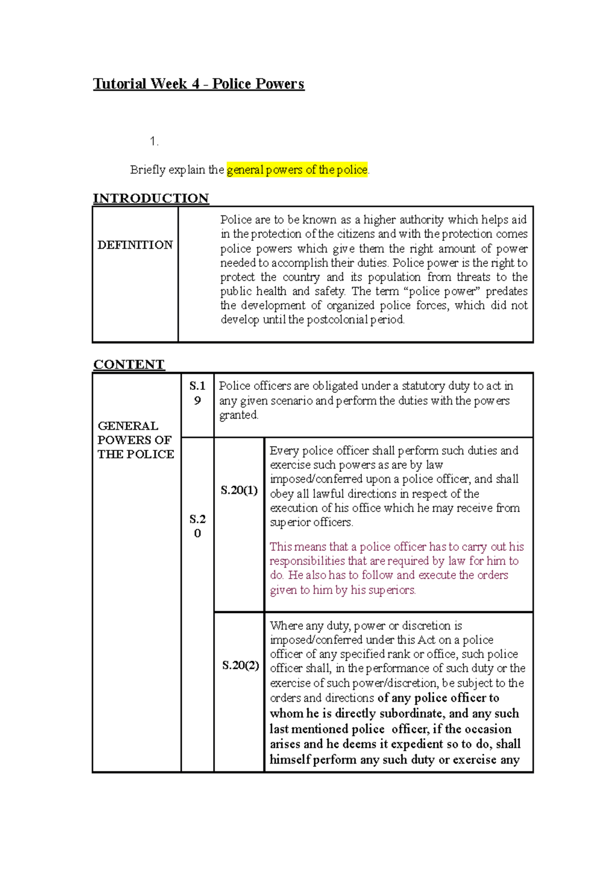 Constitutional law example answers - Tutorial Week 4 - Police Powers 1 ...