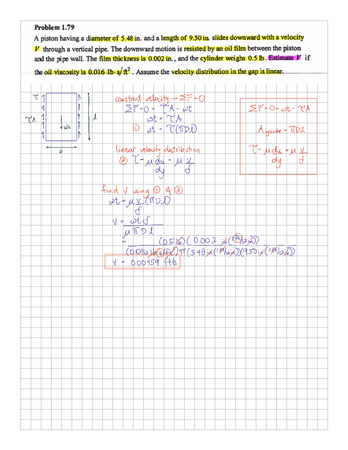 Tutorial 1 ENGR 361 - Problem 1 A piston having a diameter of 5. .48 in. and a length of 9 in ...