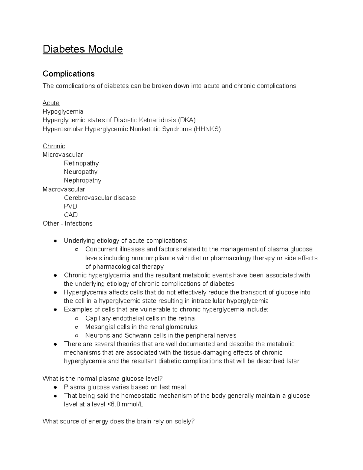 Diabetes Module - Diabetes Module Complications The complications of ...