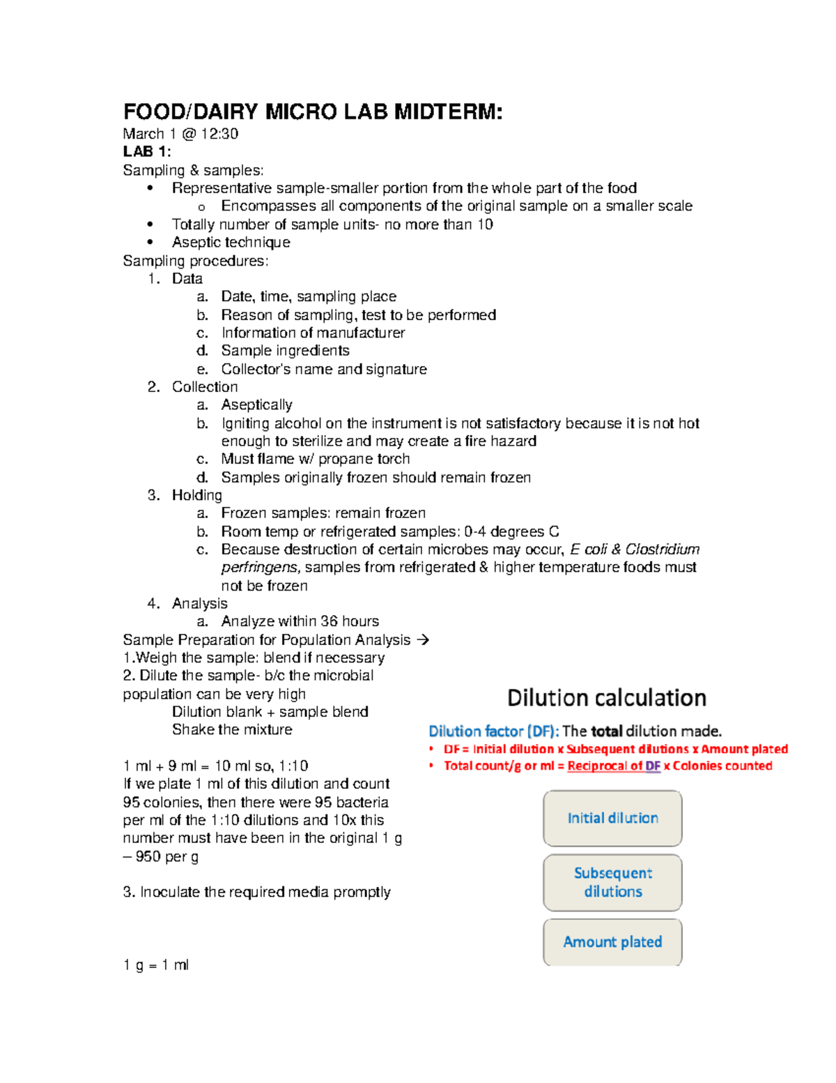 Food Micro Lab Midterm - MICRO LAB MIDTERM: March 1 12:30 LAB 1 ...