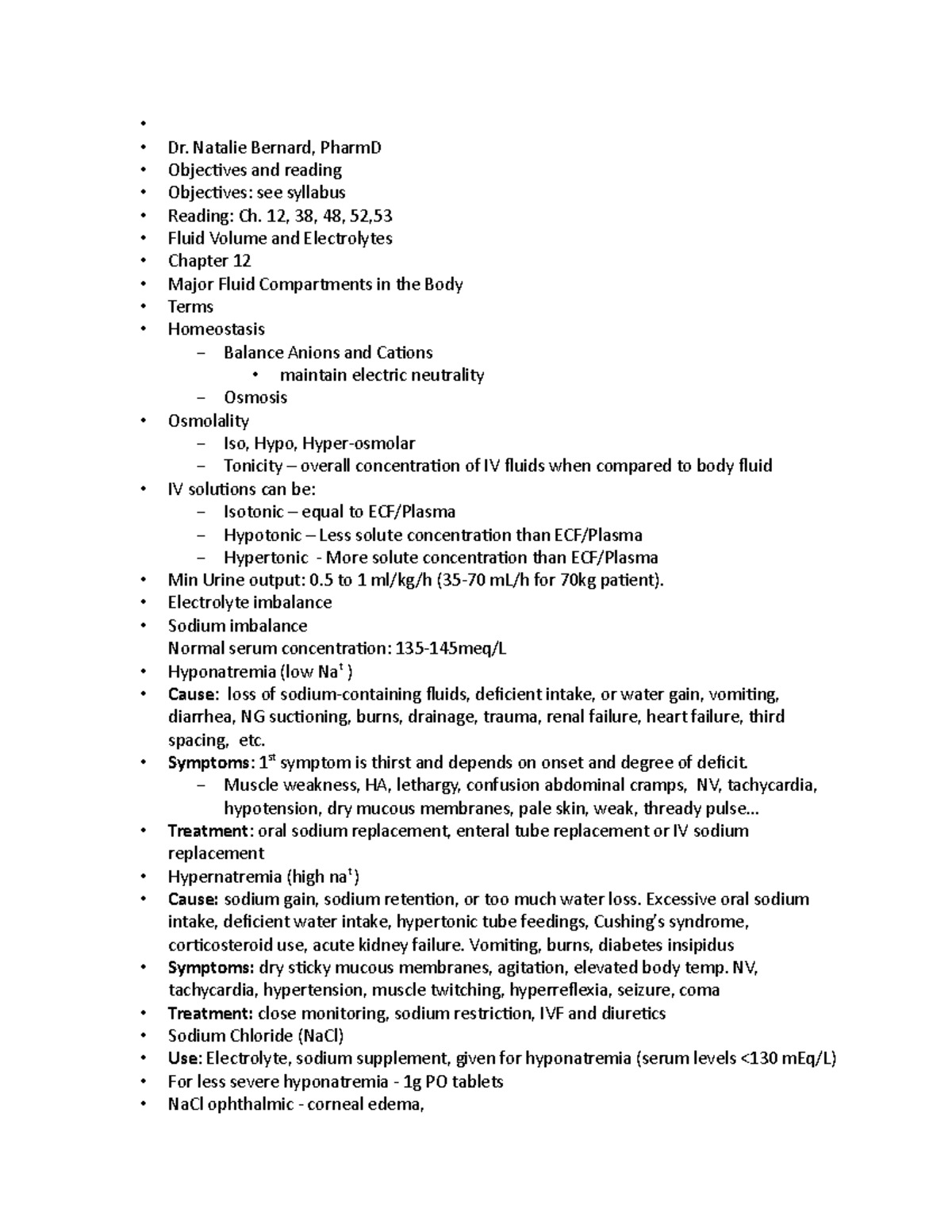 Pharm Lecture 4 - misc - • Dr. Natalie Bernard, PharmD Objectives and ...
