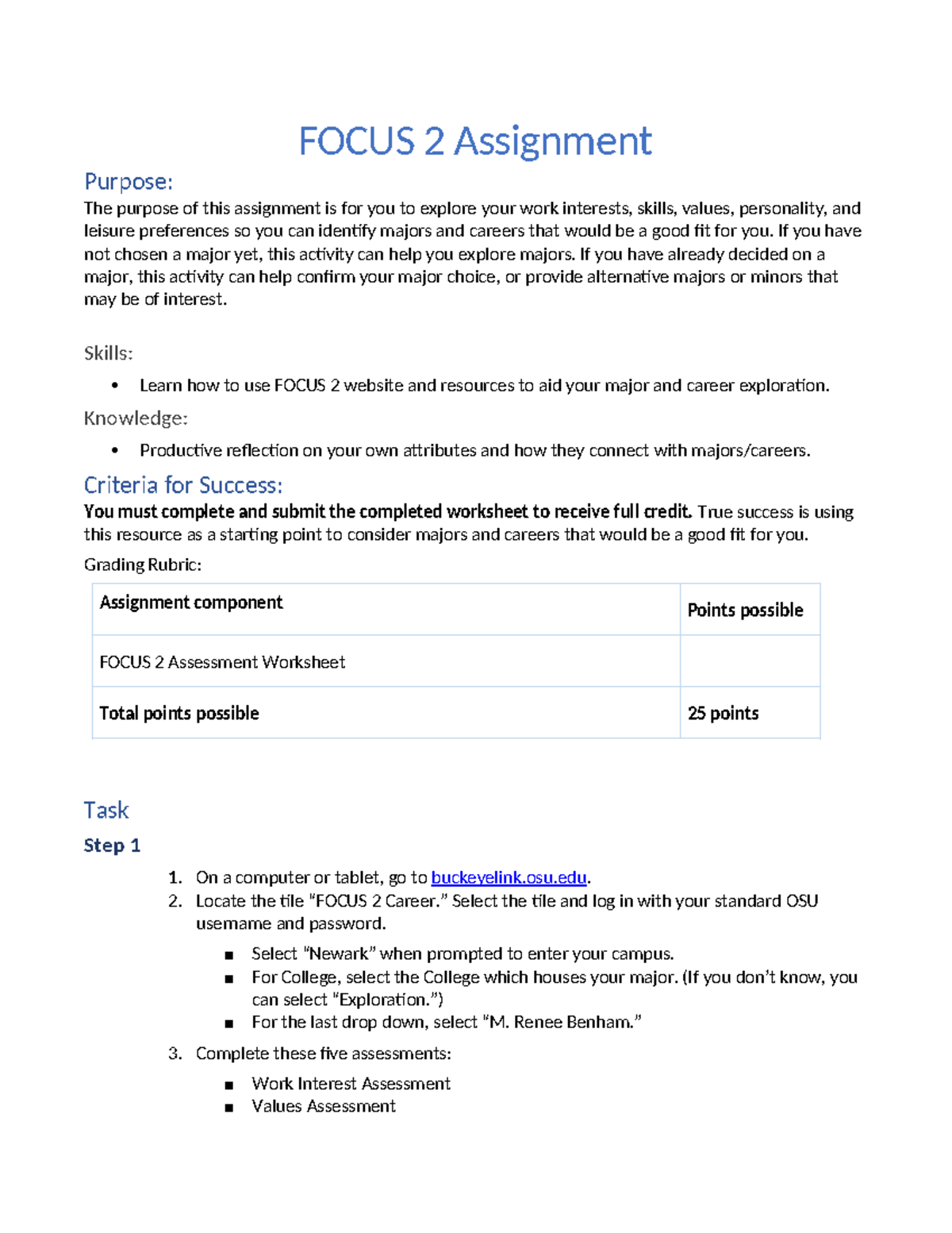 Focus 2 Assignment - FOCUS 2 Assignment Purpose: The purpose of this ...