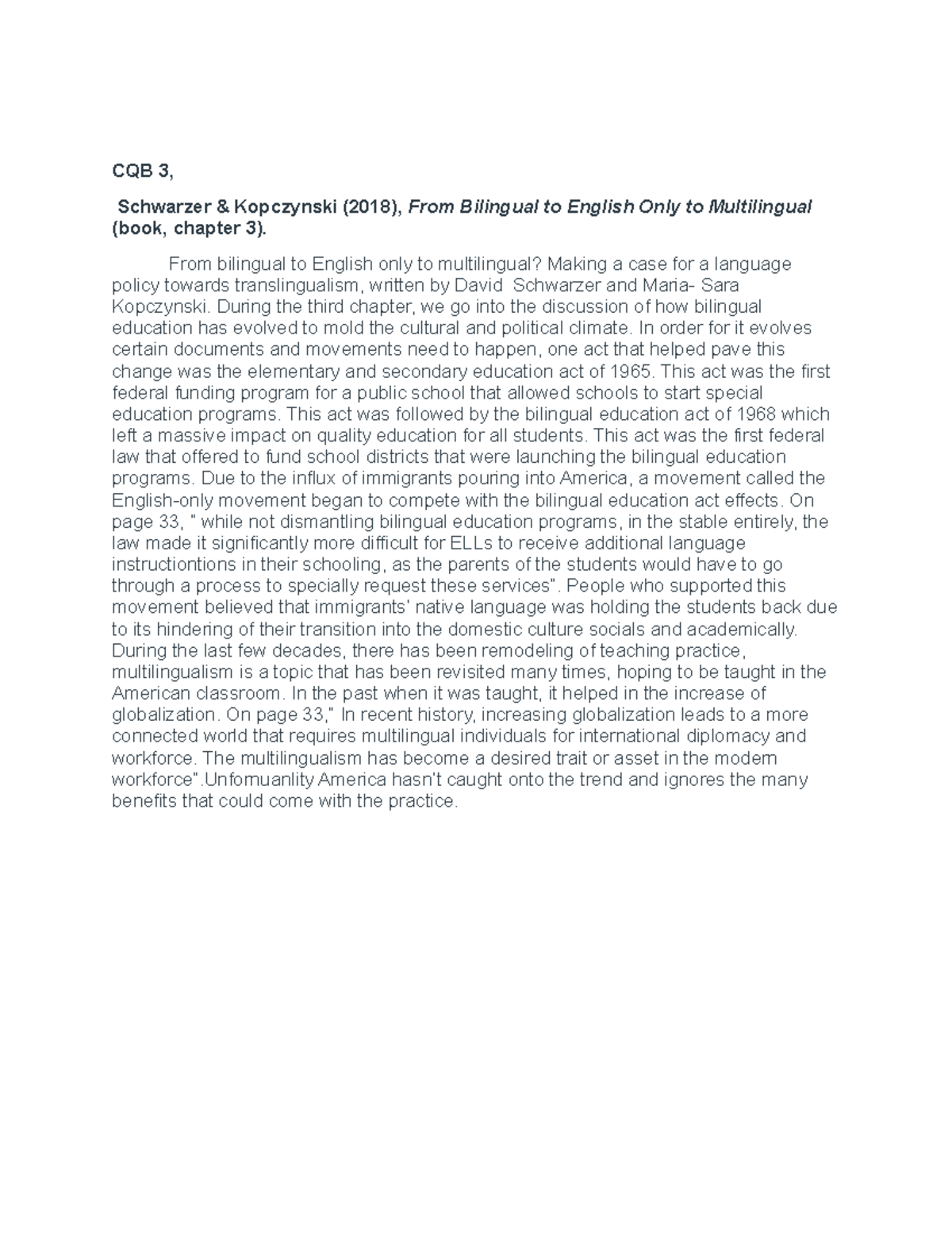 CQB 3 - CBQ: Chapter Based Questions (about 300 words) Address the ...