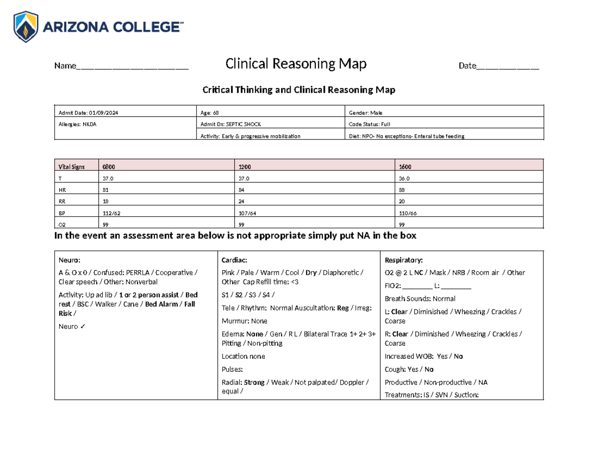 Critical Thinking Map Adult Health - Critical Thinking and Clinical ...