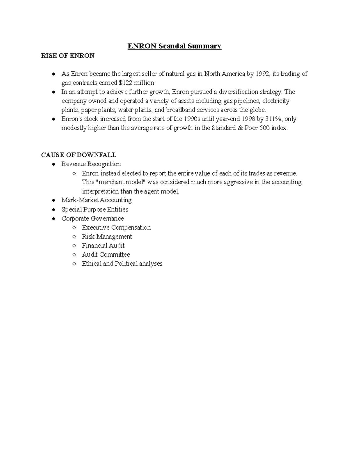 Enron Summary - ENRON Scandal Summary RISE OF ENRON As Enron became the ...