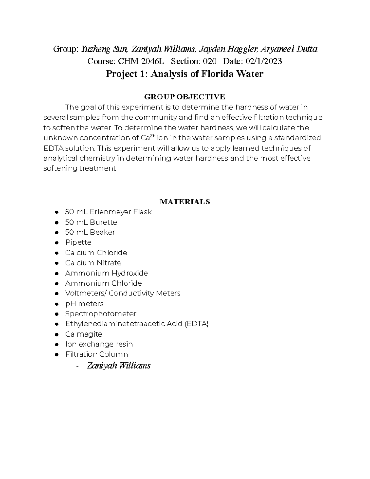 Pre LAB 1 - Group: Yuzheng Sun, Zaniyah Williams, Jayden Haggler ...