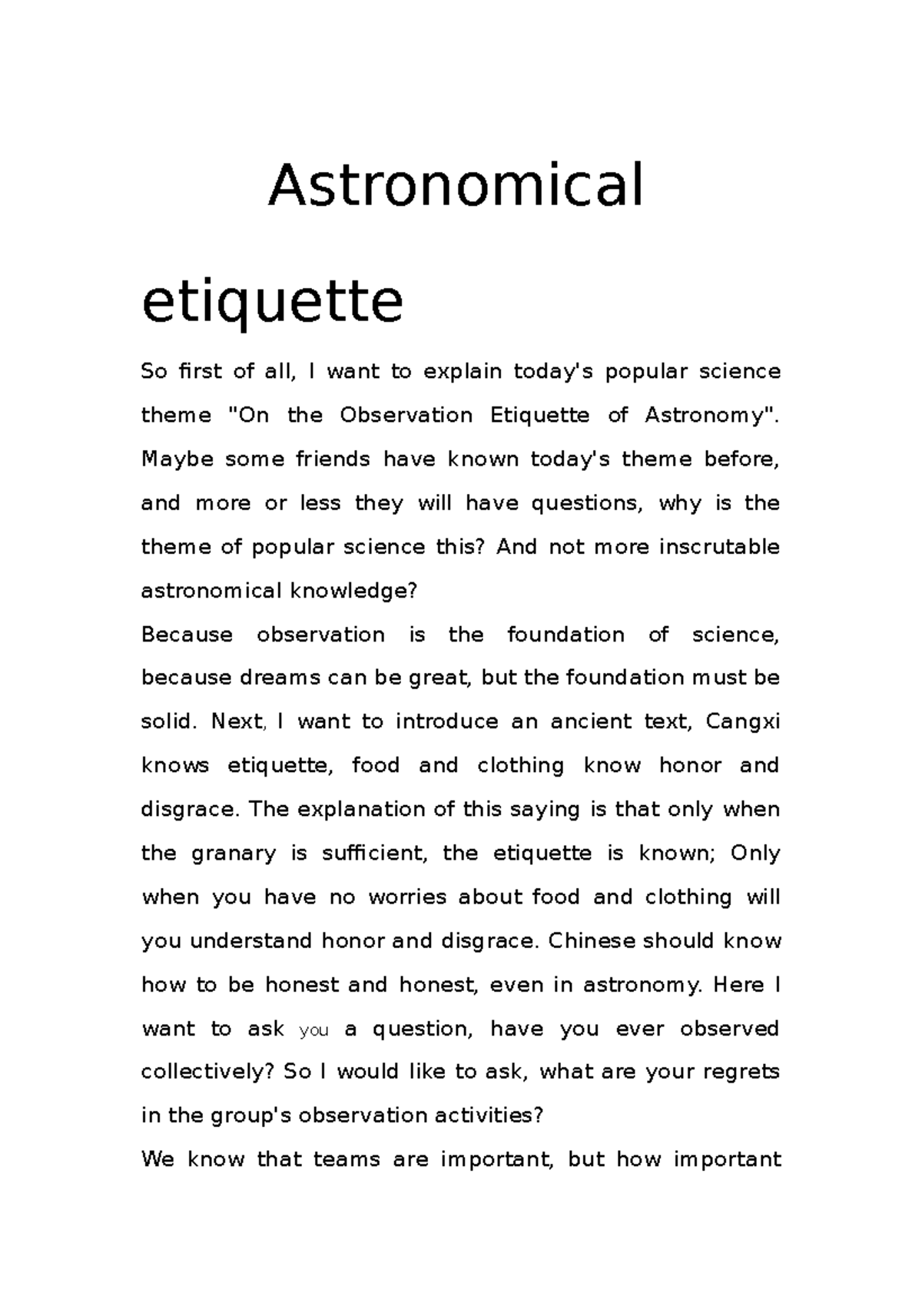 On the Observation Etiquette of Astronomy - Astronomical etiquette So ...