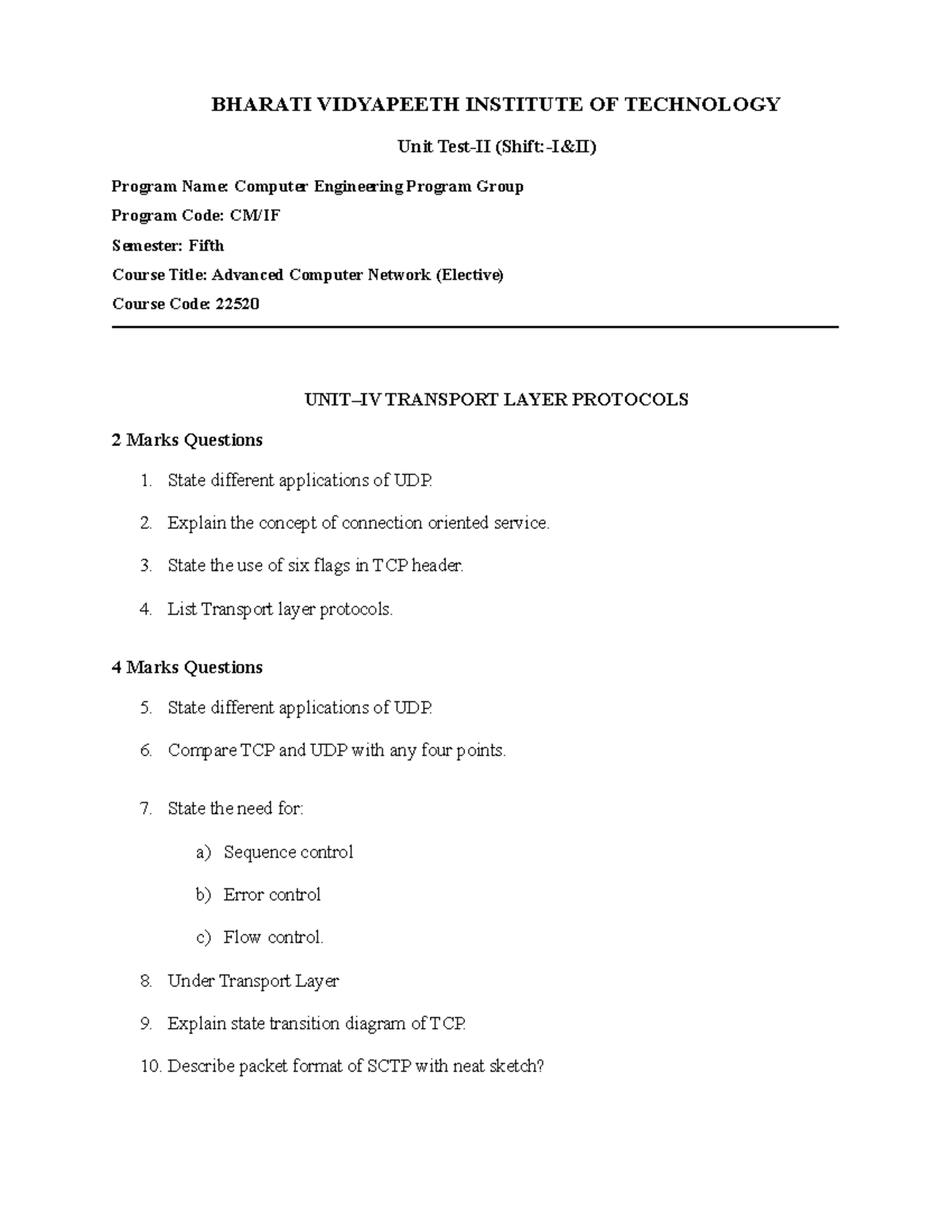 ACN 22520 QB 051019 - question bank of computer network - BHARATI ...