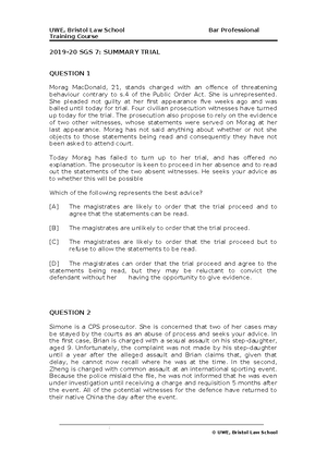 CLS 5 MCQ only1920 Complete - Training Course SGS 5: ALLOCATION & SENDING CASES TO THE CROWN ...