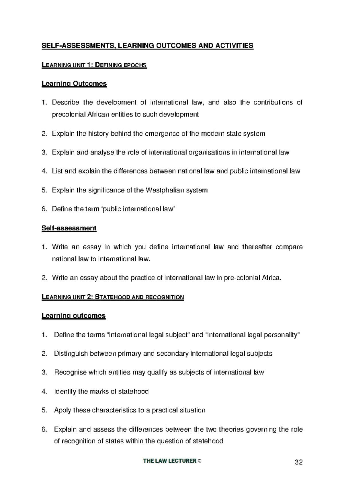 International law notes and papers - SELF-ASSESSMENTS, LEARNING ...