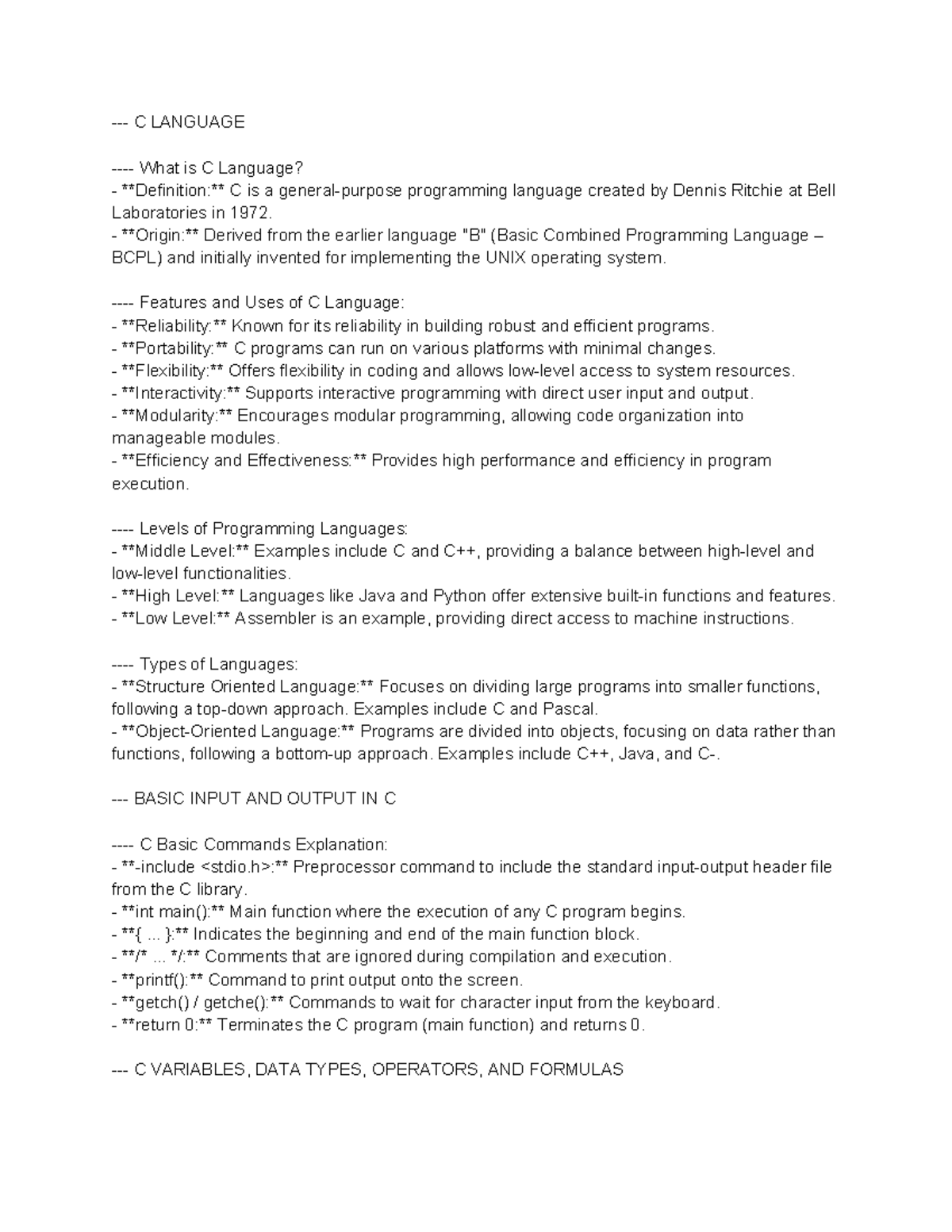 Notes FOR C LANG - C LANGUAGE - What is C Language? Definition: C is a ... Notes FOR C LANG - C LANGUAGE - What is C Language? Definition: C is a ...