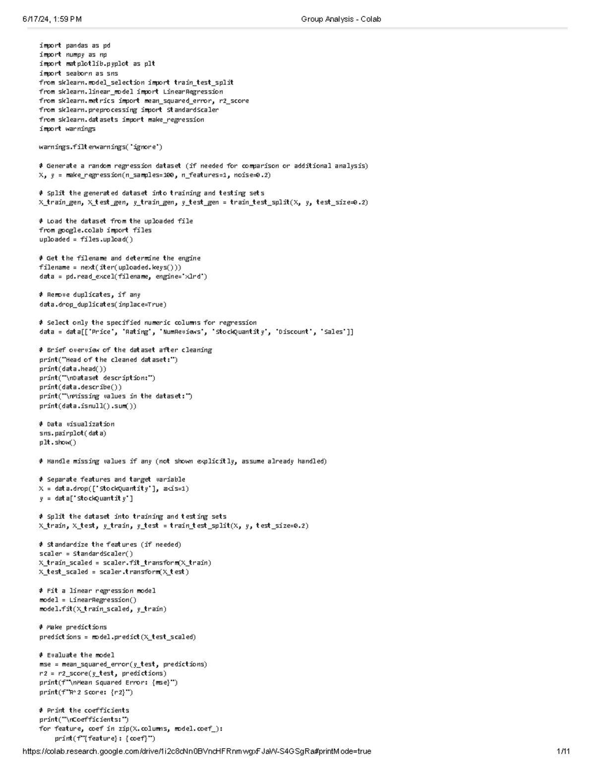 Group Analysis Colab Assignments Import Pandas As Pd Import Numpy As Np Import Matplotlib