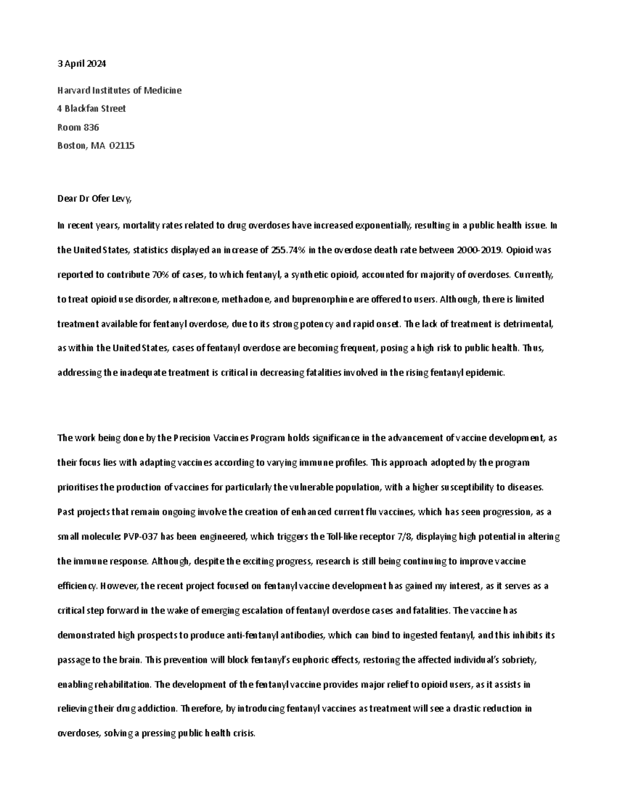 Internship - assignment - 3 April 2024 Harvard Institutes of Medicine 4 ...