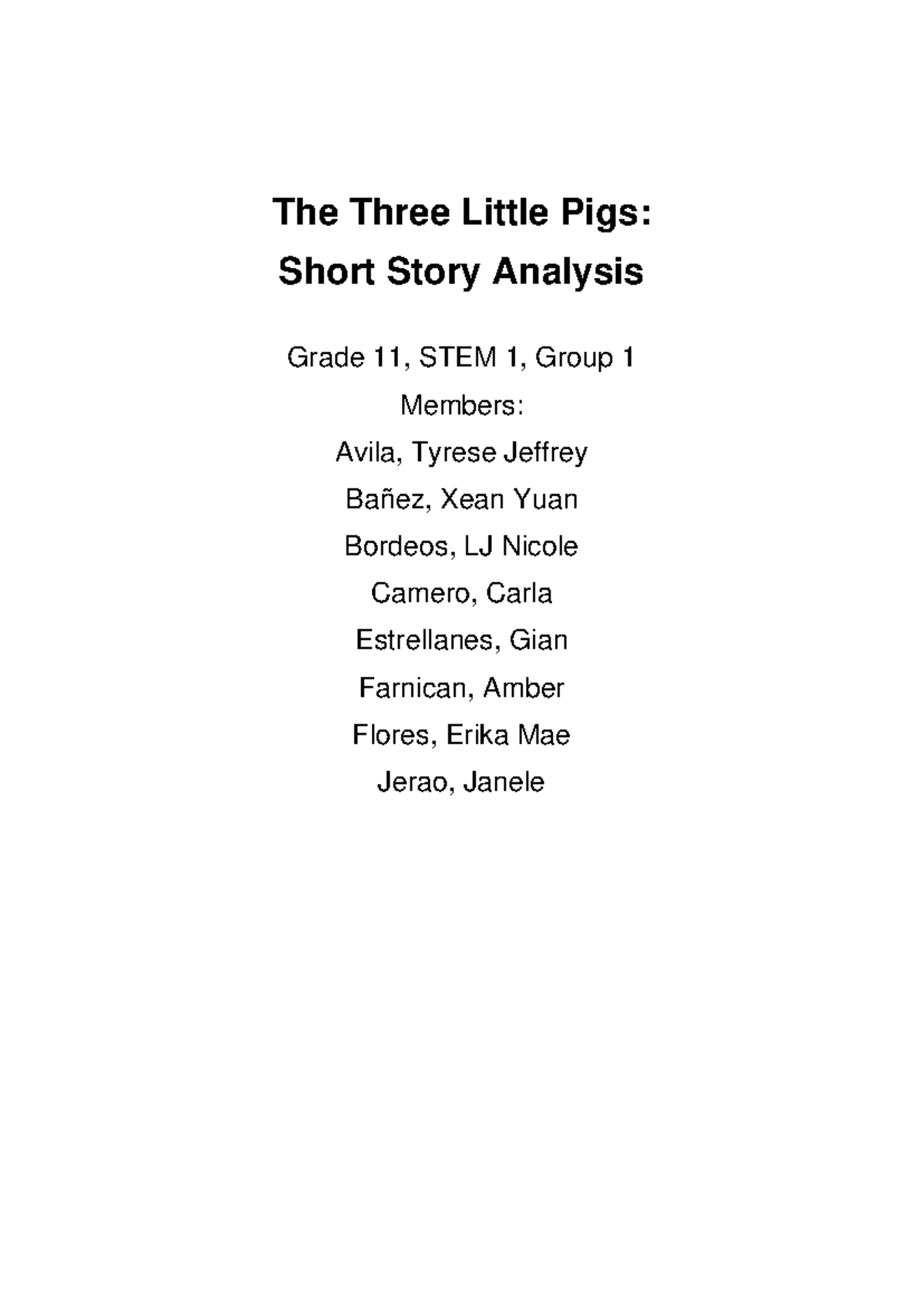 Short Story Analysis - The Three Little Pigs: Short Story Analysis ...