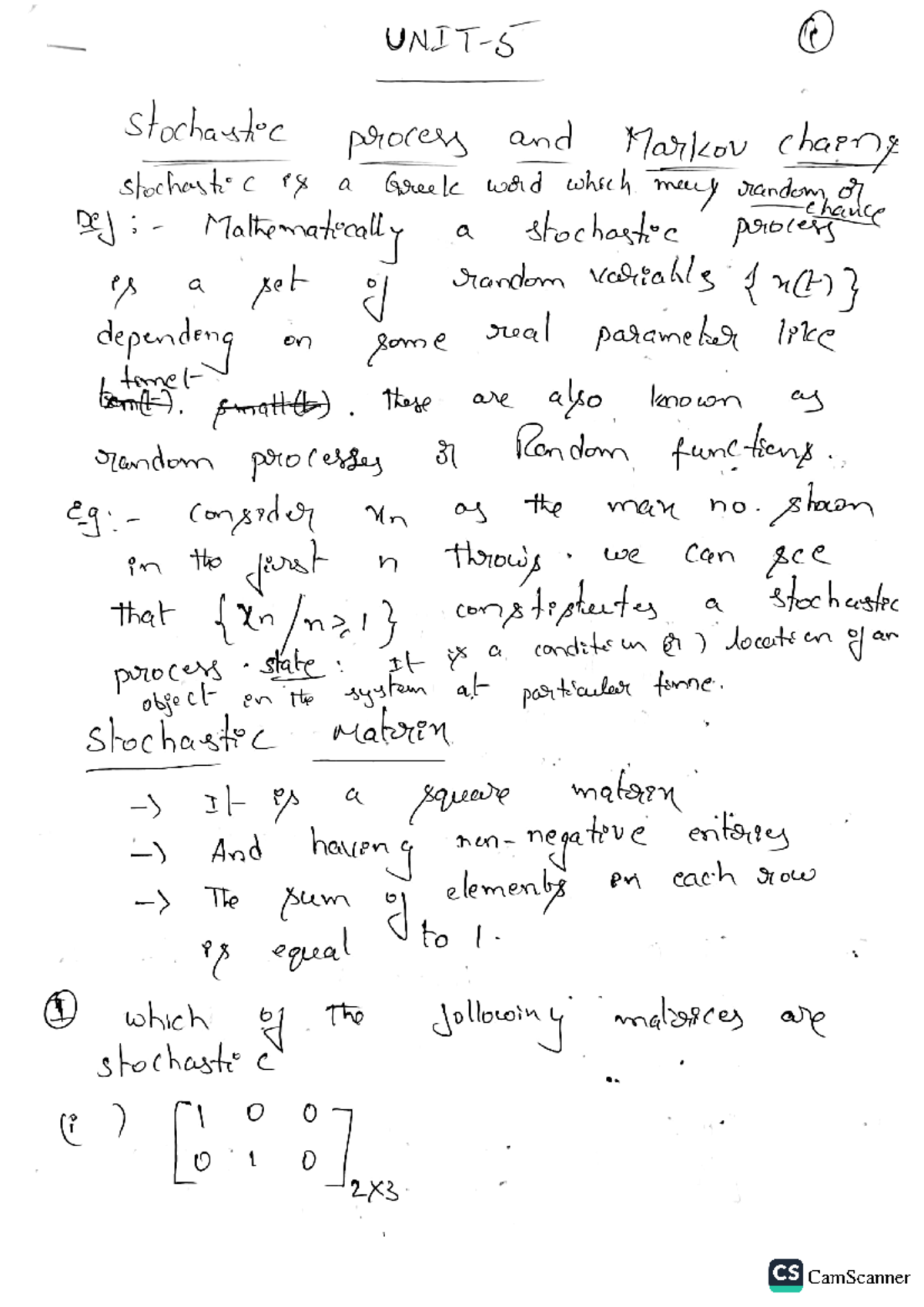 MSF-Unit5 - MSF UNIT 5 - ( stochastic process and Markov chapny stochastic is a Greek word which ...