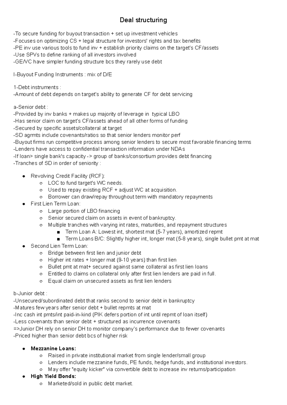 Deal structuring - Summary Mastering Private Equity - Deal structuring ...