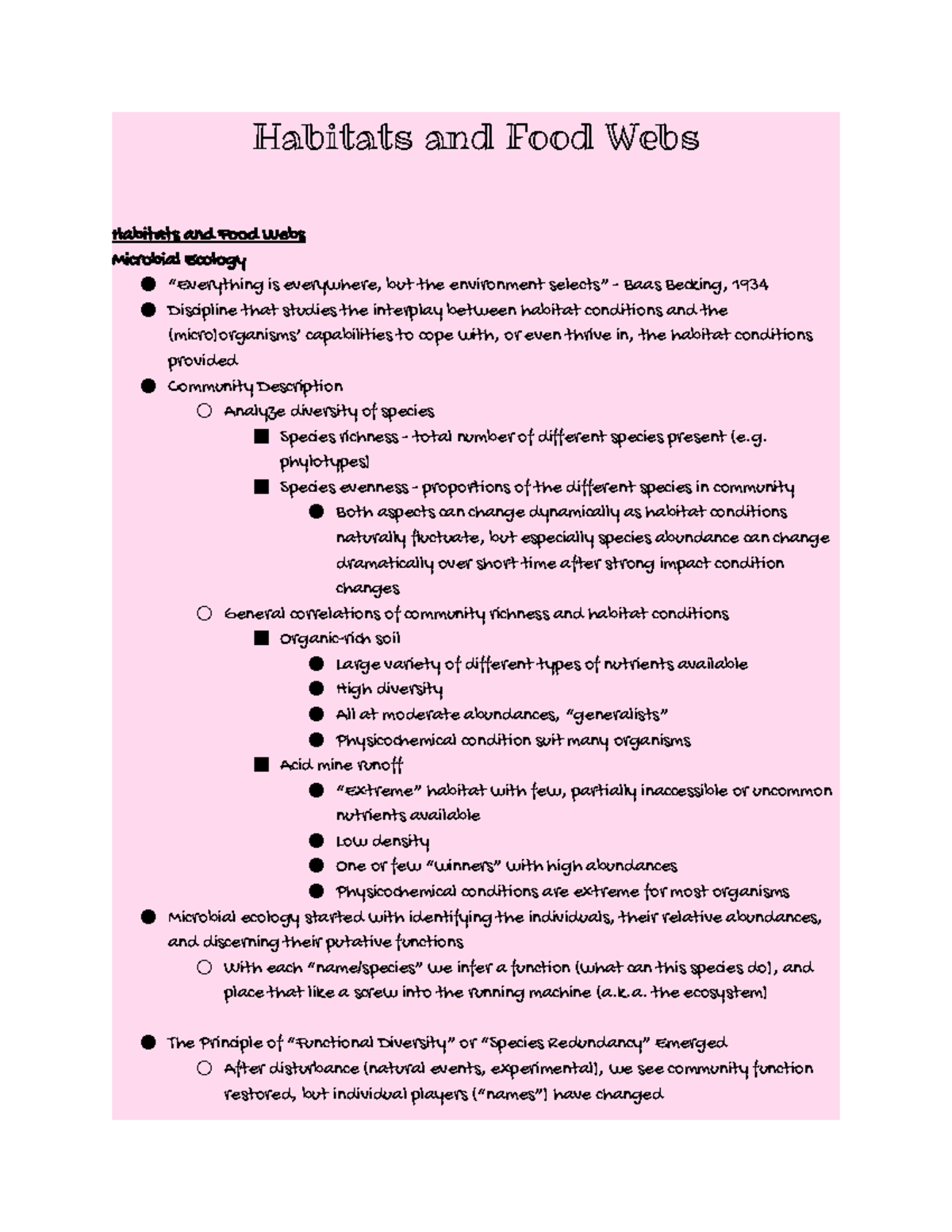 Habitats and Food Webs - Lecture notes - Habitats and Food Webs ...