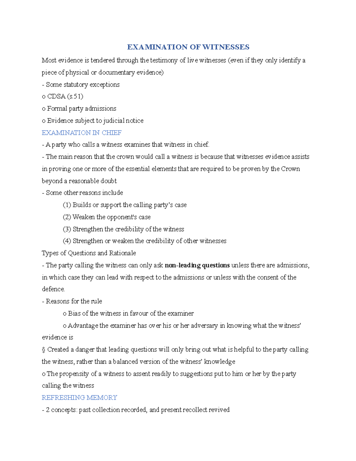 Examination Of Witnesses - EXAMINATION OF WITNESSES Most evidence is ...