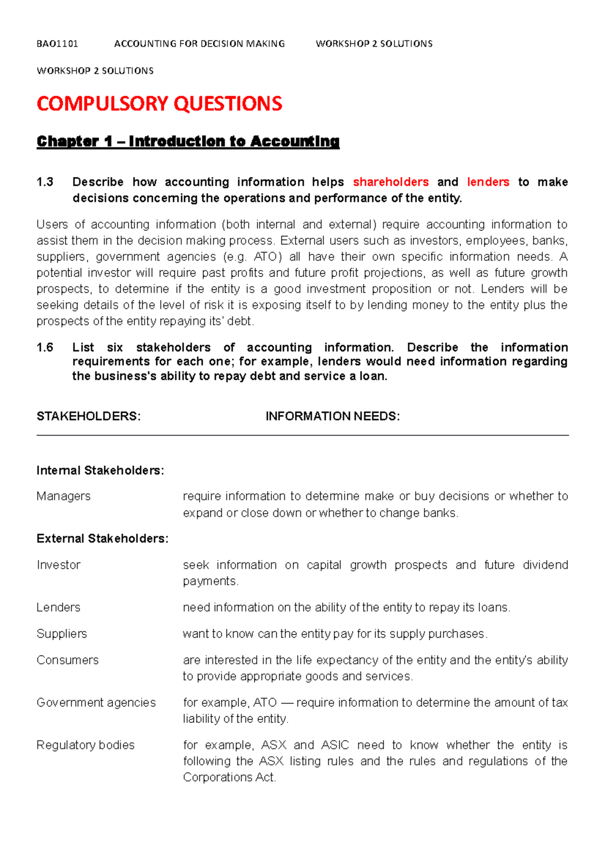 Workshop 2 Solutions - Lecture notes 2 - WORKSHOP 2 SOLUTIONS ...