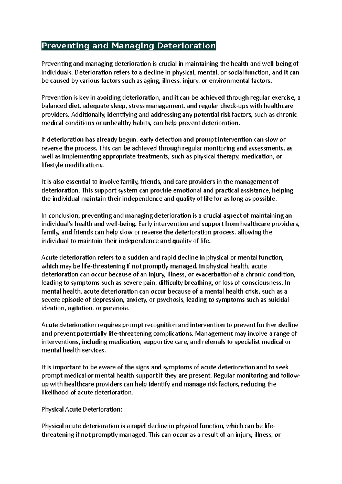 Preventing and Managing Deterioration 2 - Preventing and Managing ...