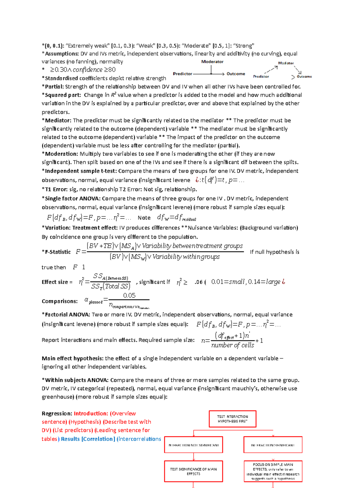 STA2000 6 Notes - Summary Analysis of Variance - *(0, 0): “Extremely ...
