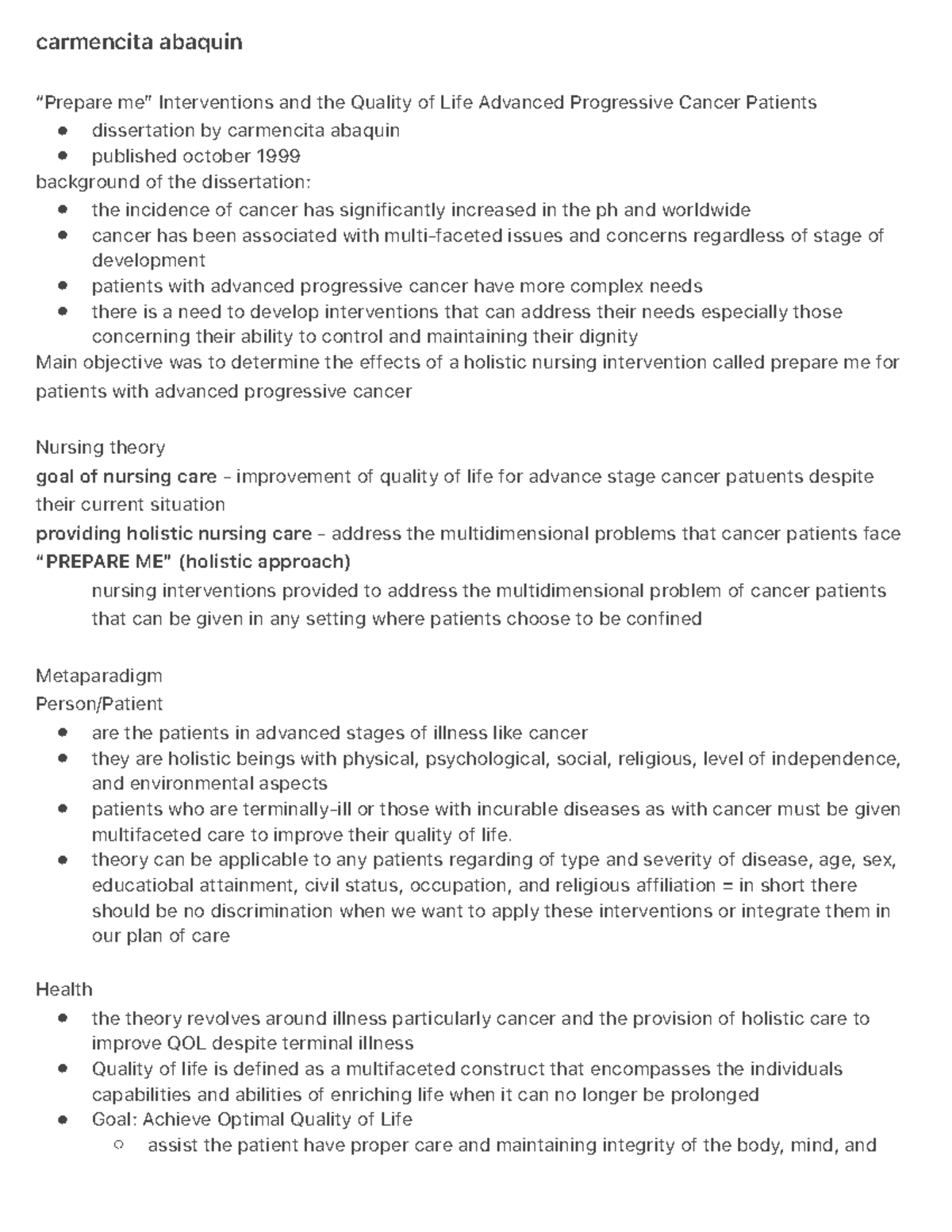 Carmencita abaquin - notes - carmencita abaquin “Prepare me” - Studocu