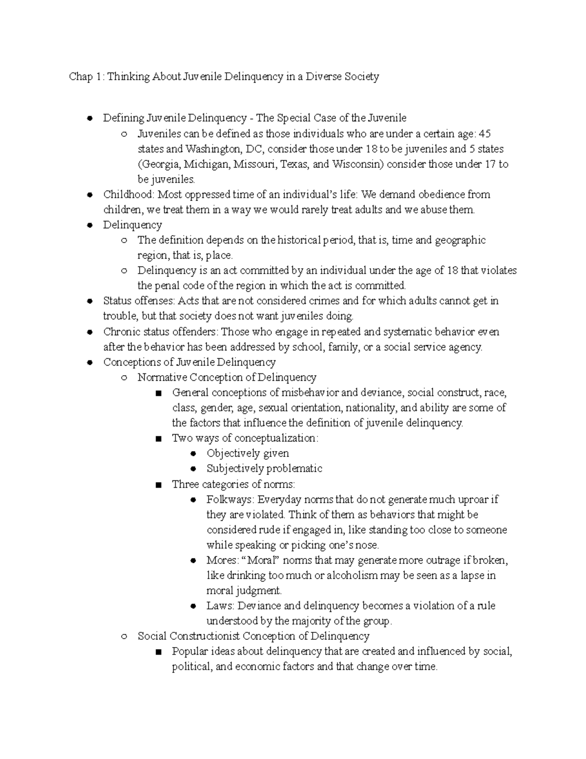 Chap 1 - Thinking About Juvenile Delinquency in a Diverse Society ...