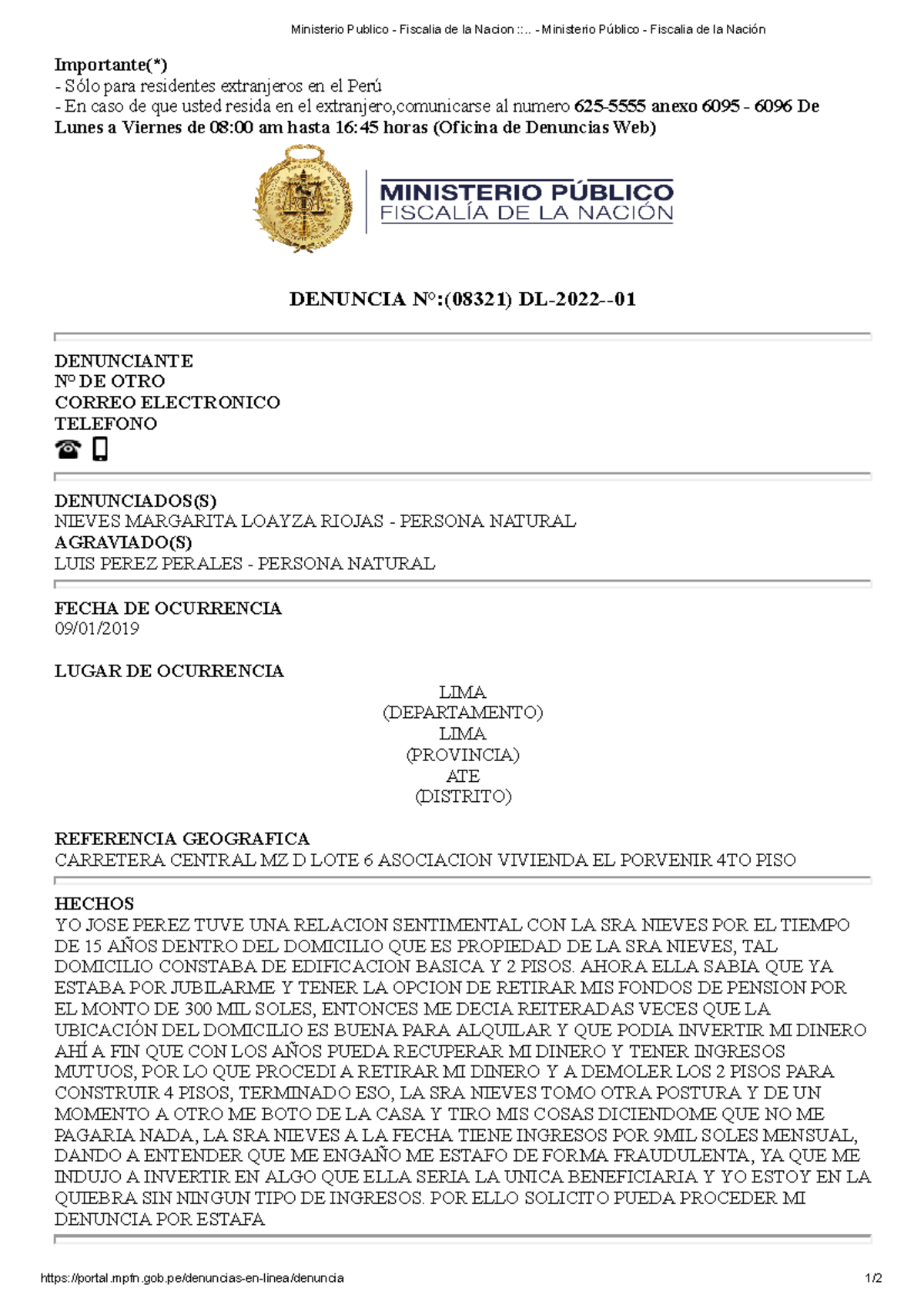 Modelo de resolucion denuncia ante Ministerio Publico - Ministerio Publico - Fiscalia de la ...